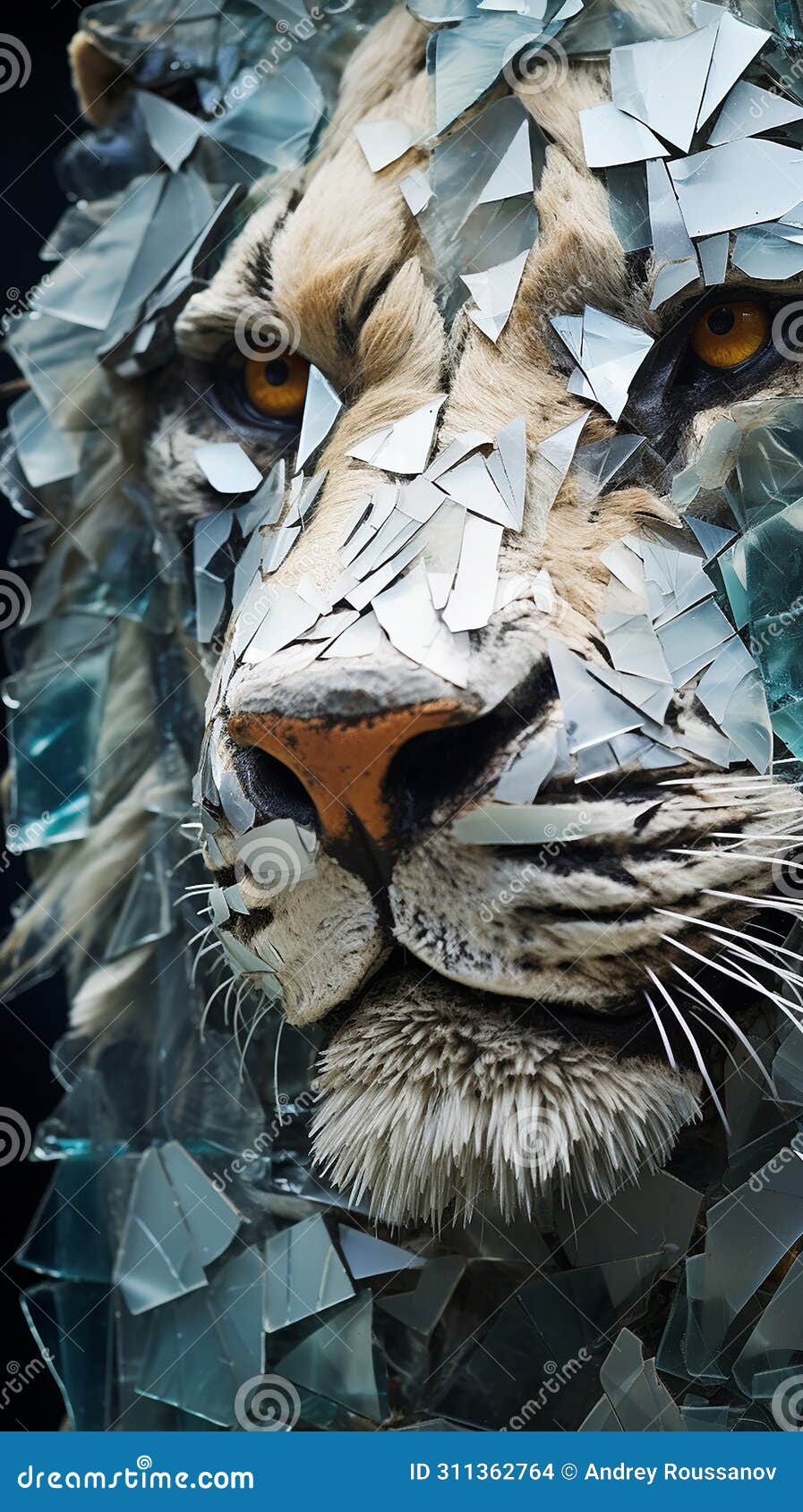 Close-up Portrait of a Lion in the Form of a Broken Glass. Stock ...