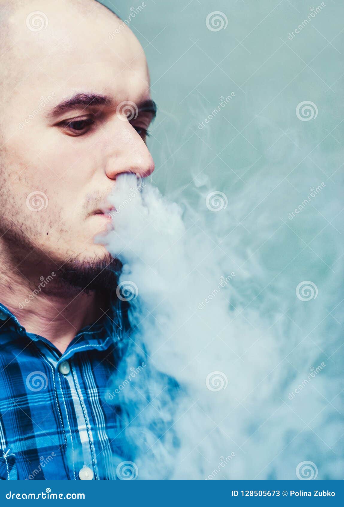 Close Up Portrait of a Man Vaping. Stock Image - Image of blue ...