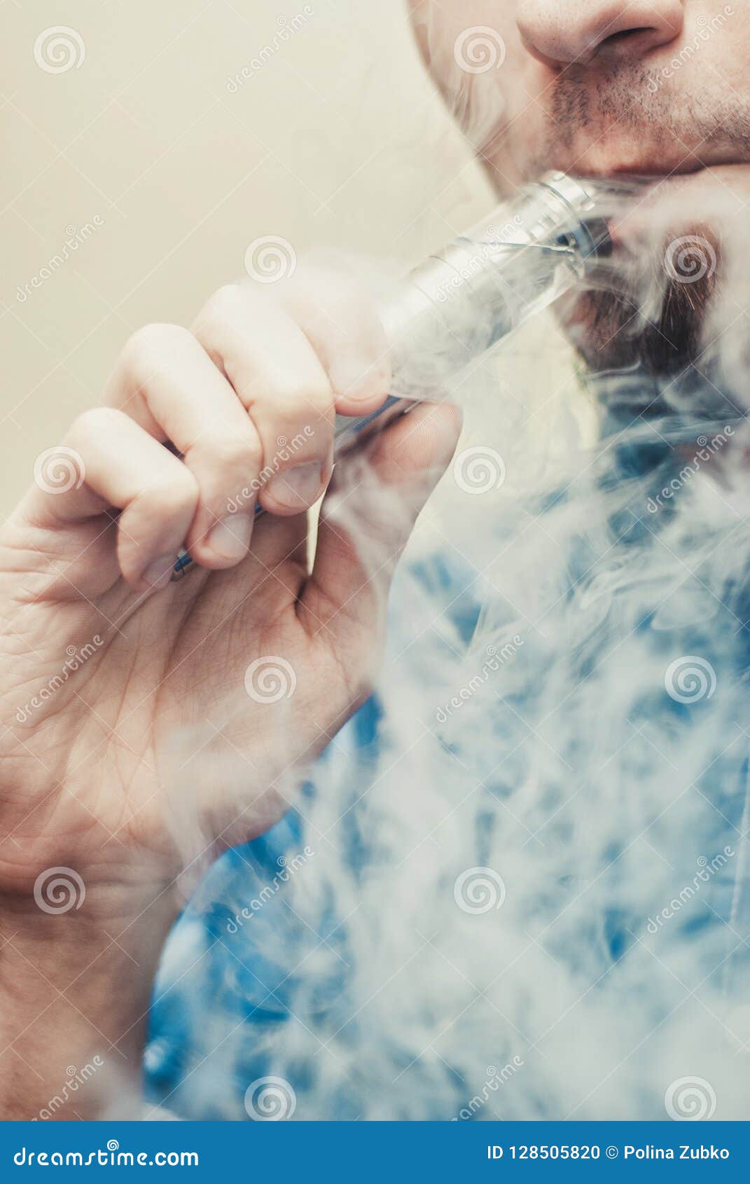 Close Up Portrait of a Man Vaping. Stock Photo - Image of holding, blue ...