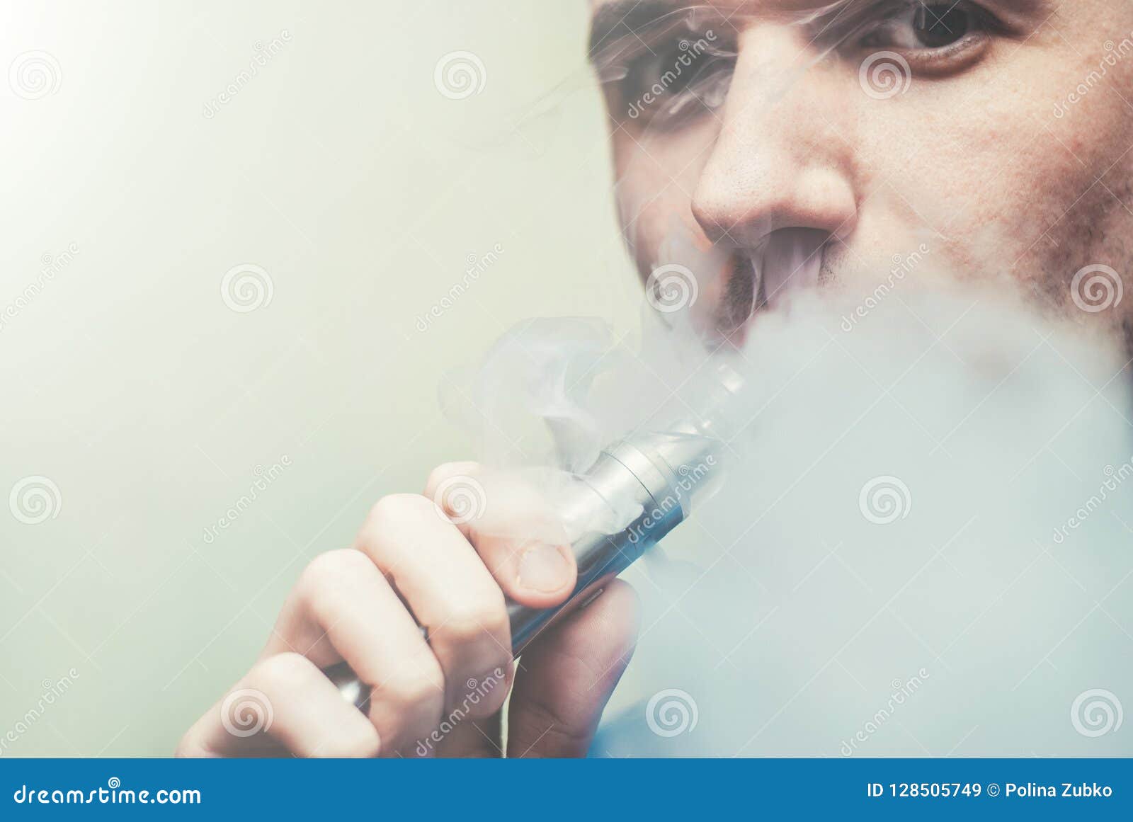 Close Up Portrait of a Man Vaping. Stock Image - Image of cloud ...