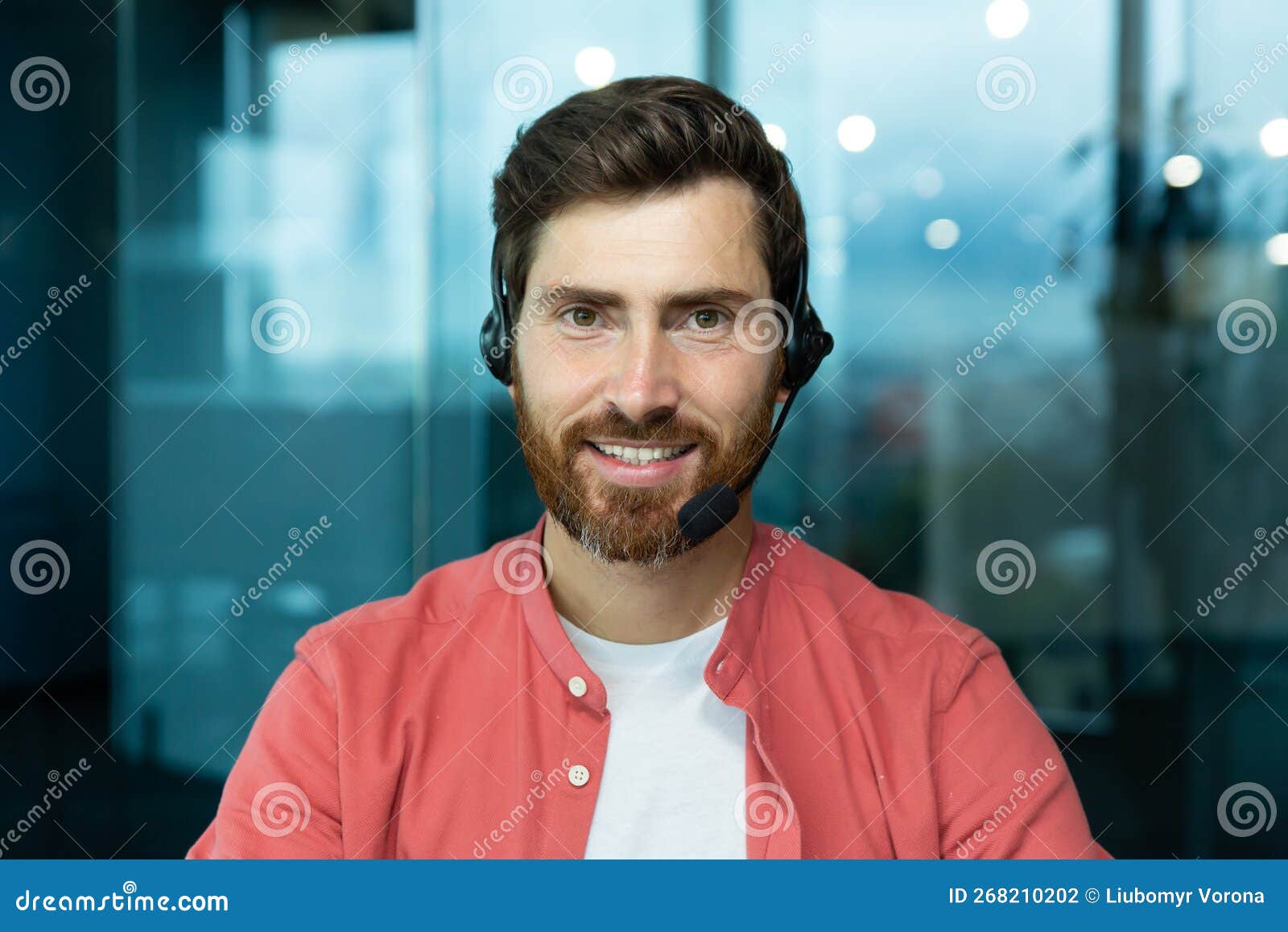 Close-up Portrait of Mature Man with Beard and Video Call Headset ...