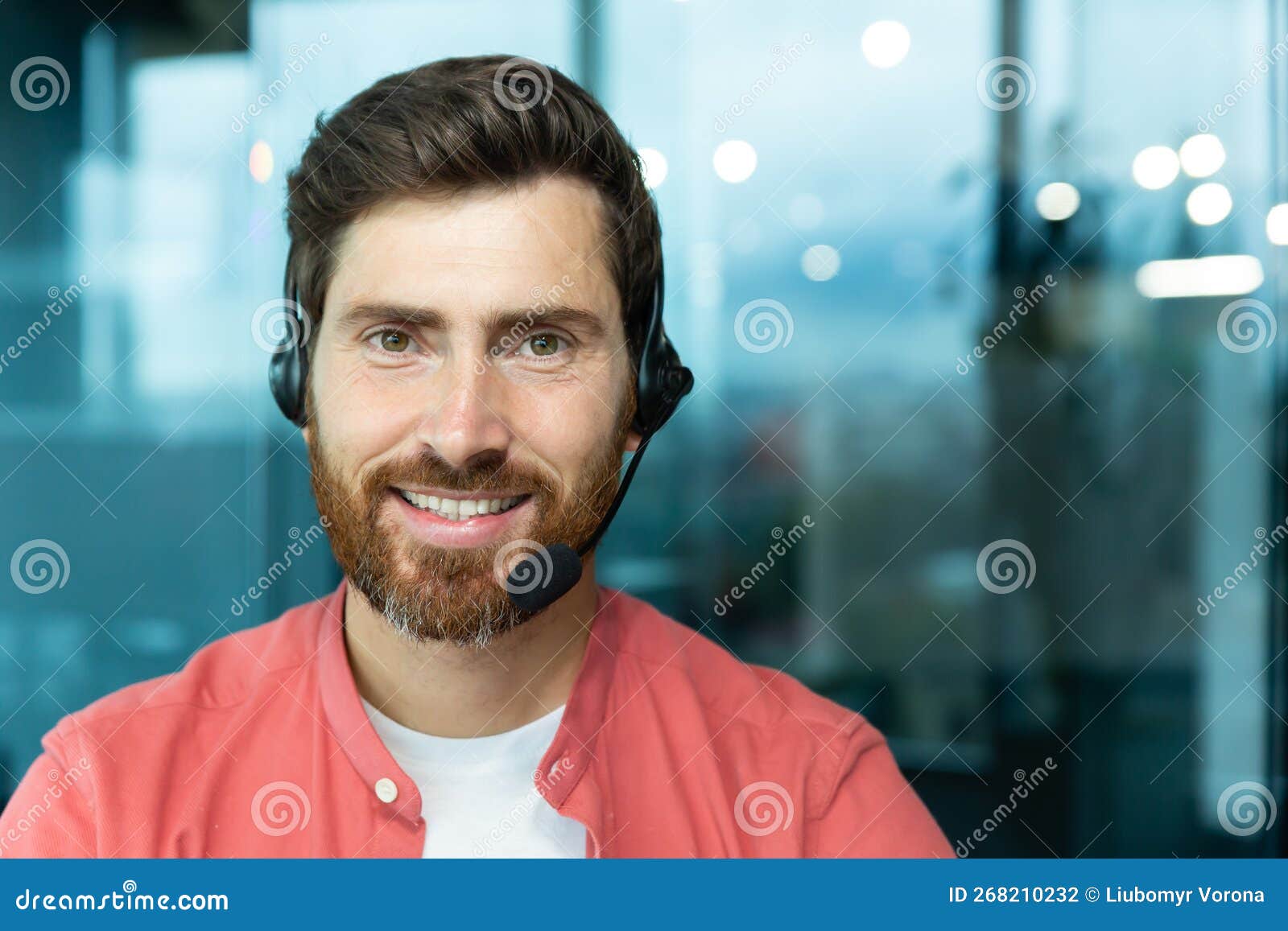 Close-up Portrait of Mature Man with Beard and Video Call Headset ...