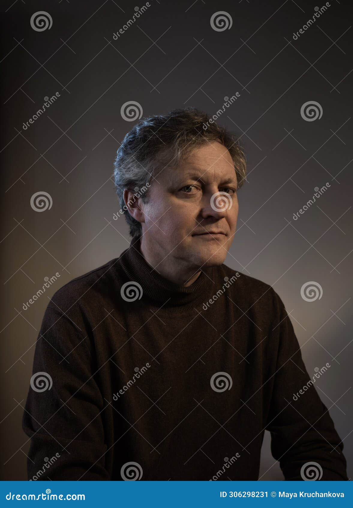 Close Up Portrait Mature Man on Dark Background Stock Image - Image of ...
