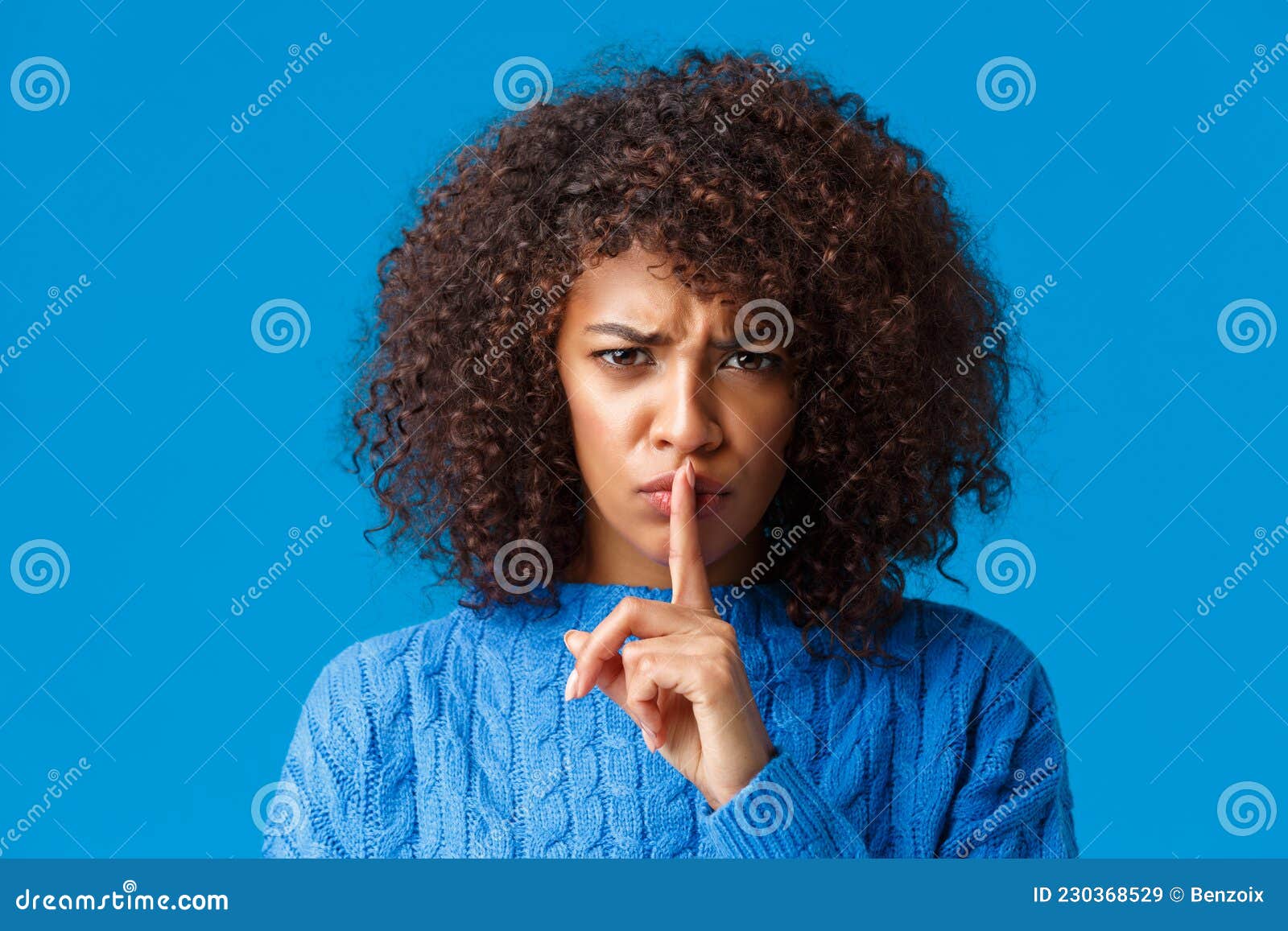 Close Up Portrait Offended And Upset Silly Timid African American Girl