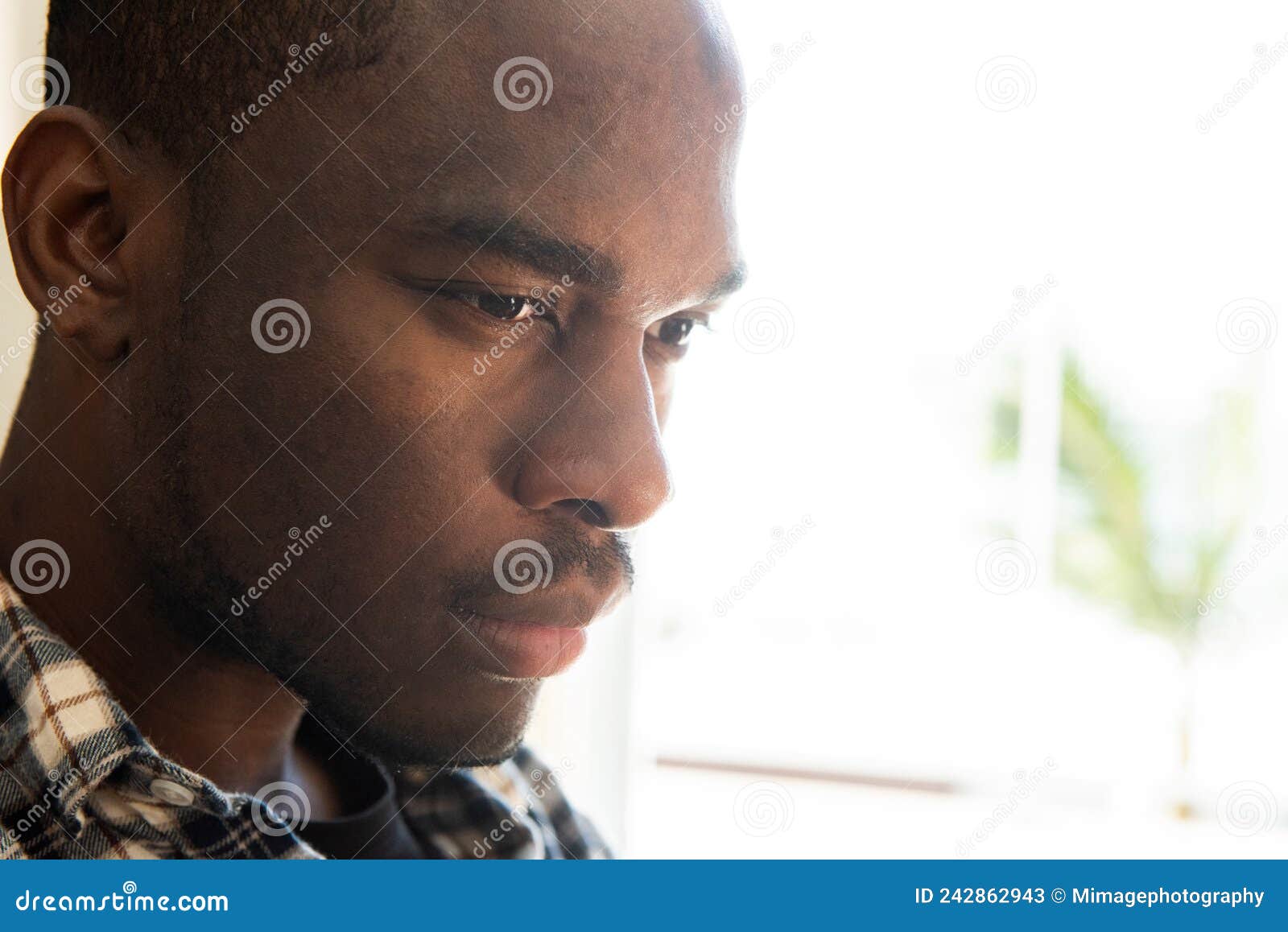 Close Up Portrait One Black Man Staring Stock Image - Image of closeup ...