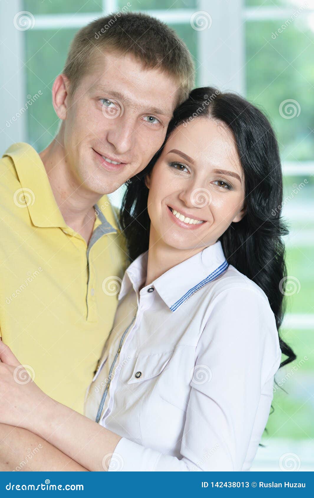 Close Up Portrait of Pretty Couple Posing at Home Stock Image - Image ...