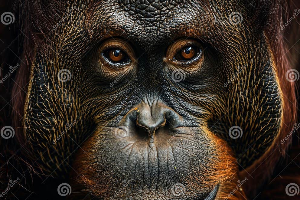 Close-up Portrait of a Primate with Intense Eyes Stock Illustration ...