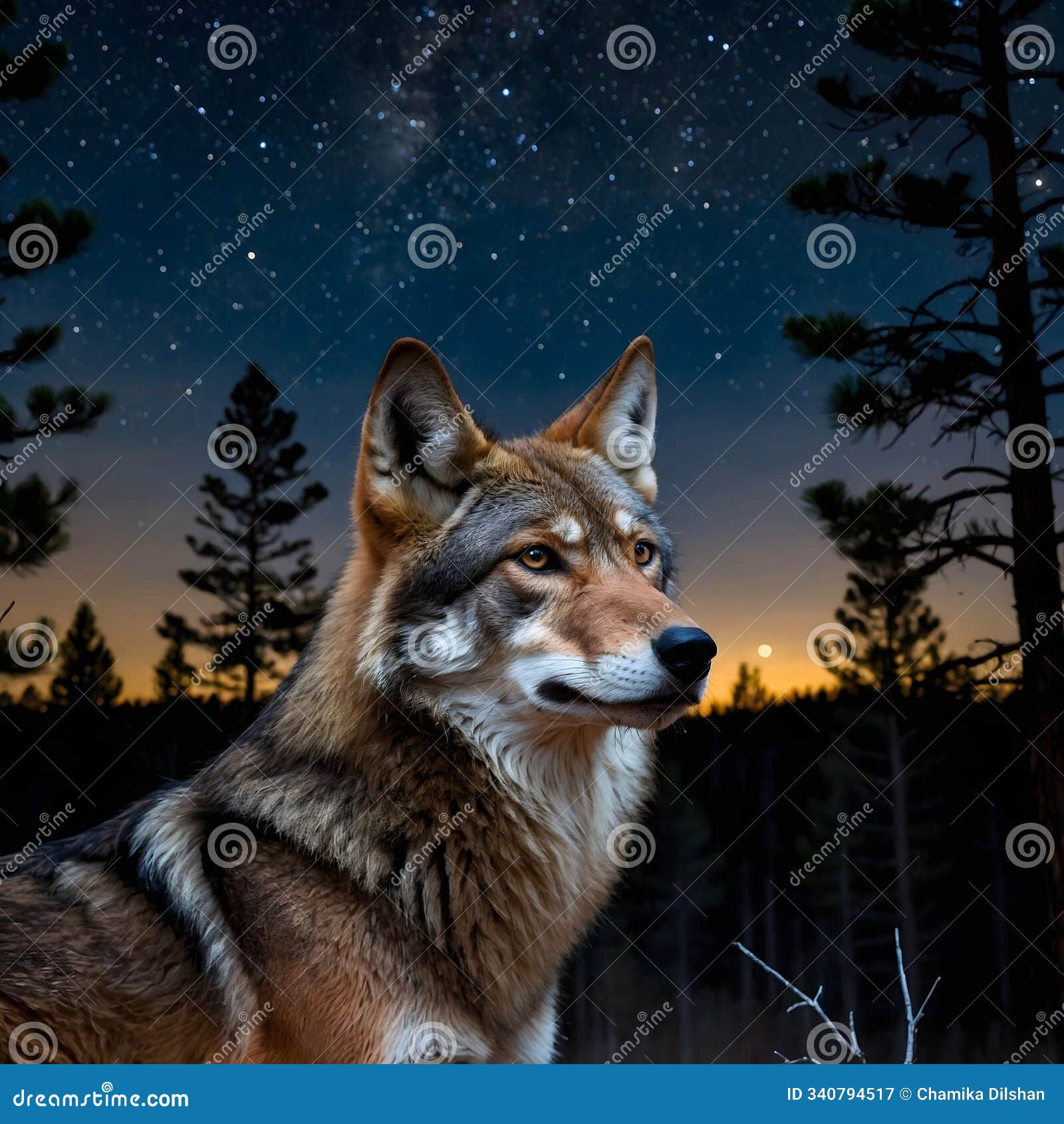 Starlit Protector: the Enigmatic Red Wolf of the Moonlit Realm Stock ...