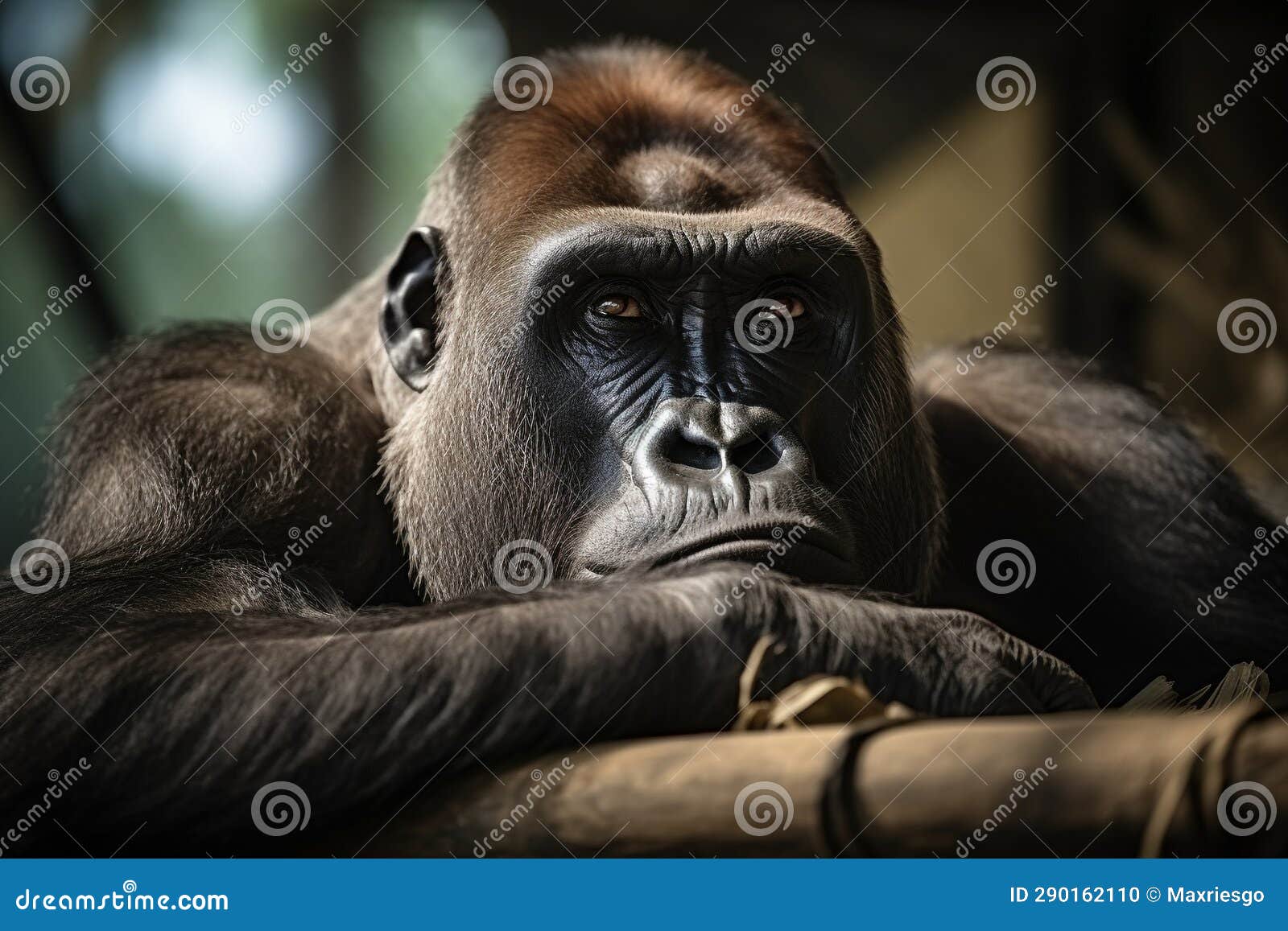 Close Up Portrait of Sad Gorilla in Zoo Stock Illustration ...