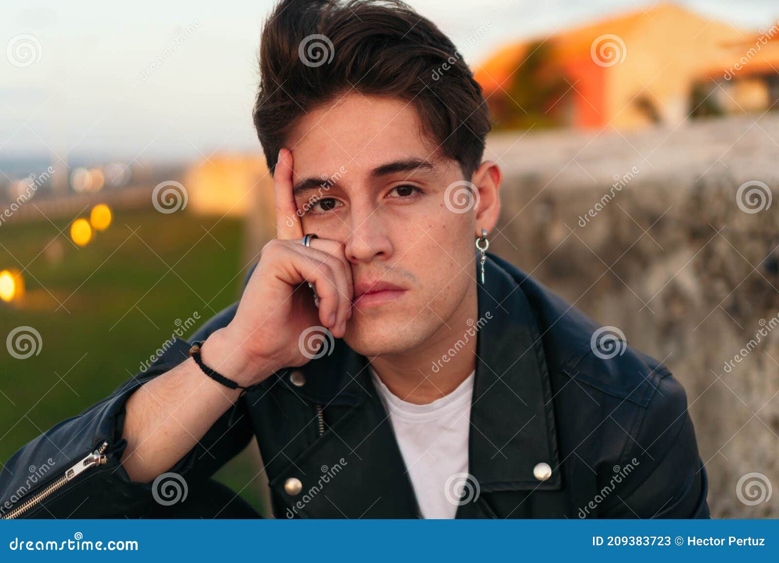 Close-up Portrait of a Sad Handsome Young Man in the Open Air Stock ...