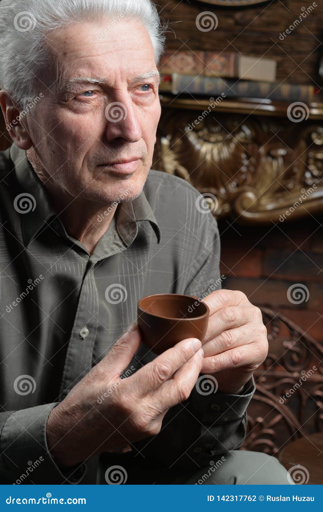 Close-up Portrait of Senior Man Drinking Tea Stock Photo - Image of ...