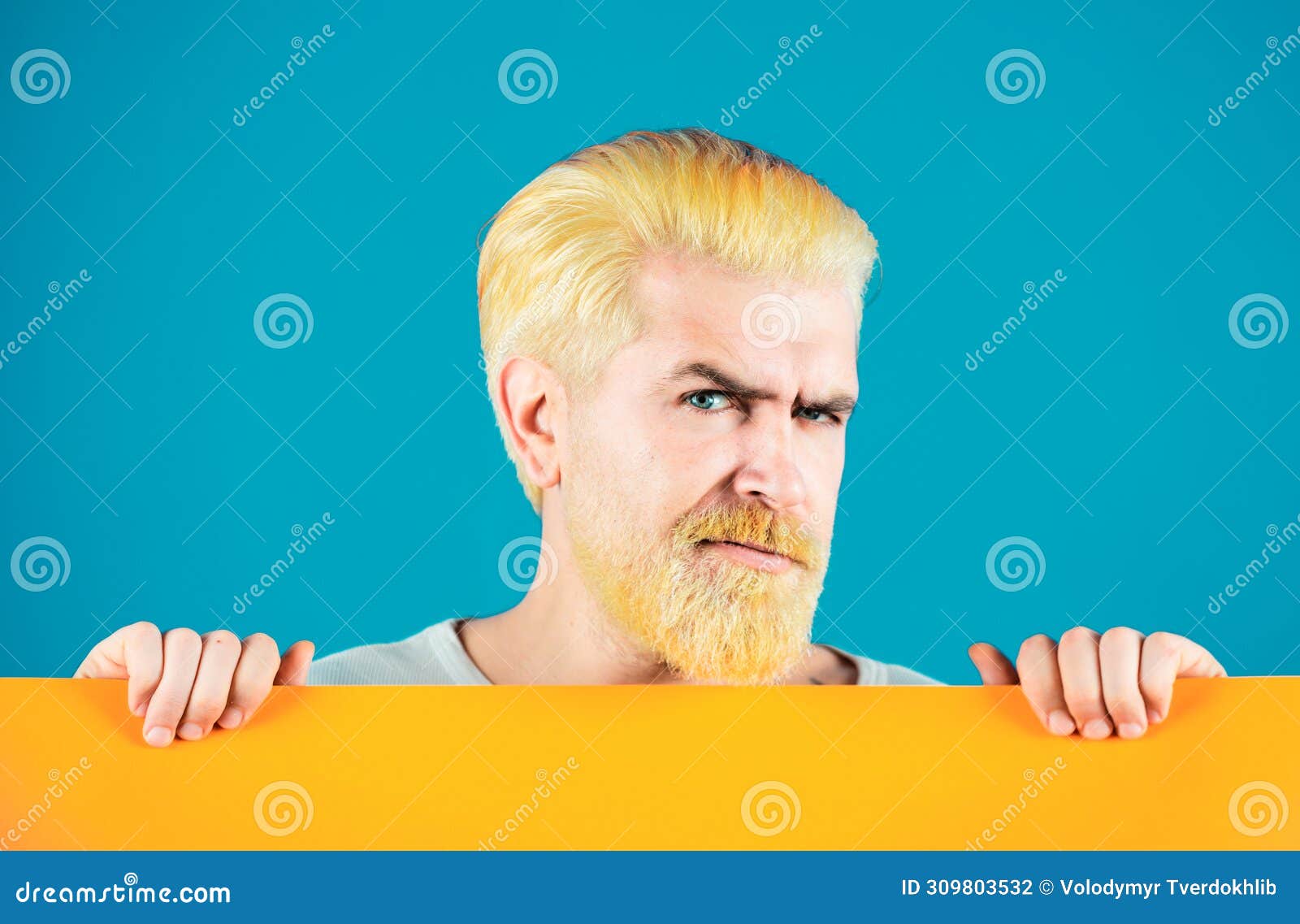 Close Up Portrait of Serious Man Showing Plain Blank Sign. Stock Photo ...