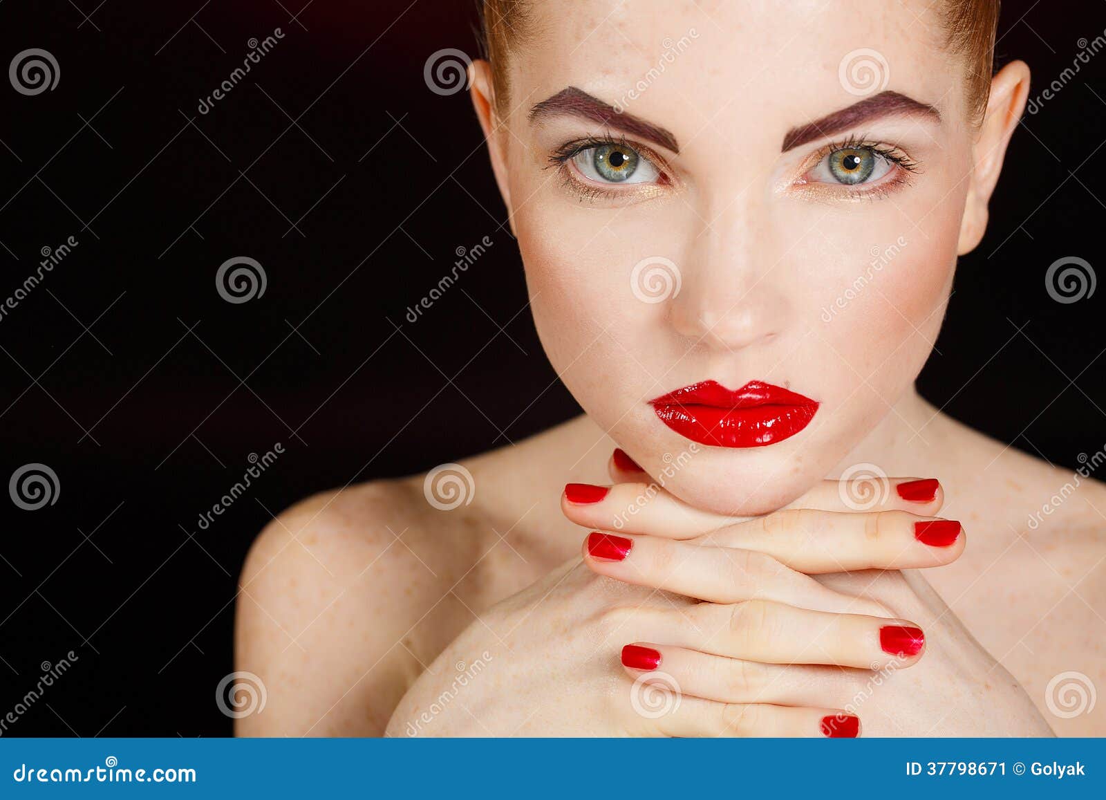 Close Up Portrait Of European Young Woman Model With Glamour Make Up
