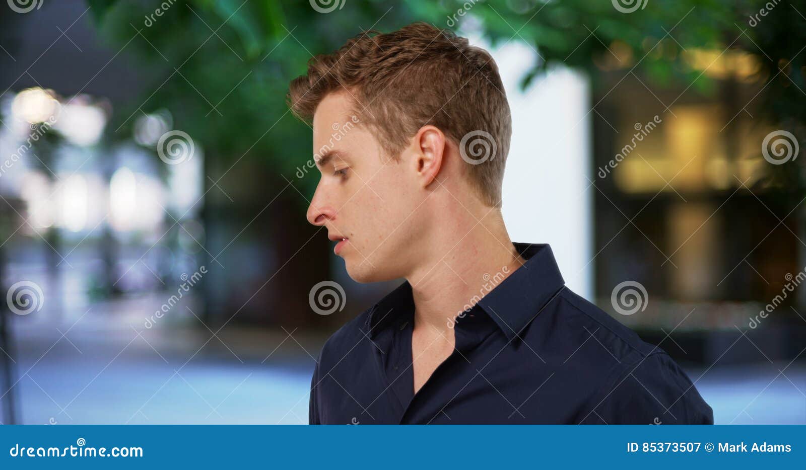 Close-up Portrait of Single White Man Looking Down Serious Stock Image ...