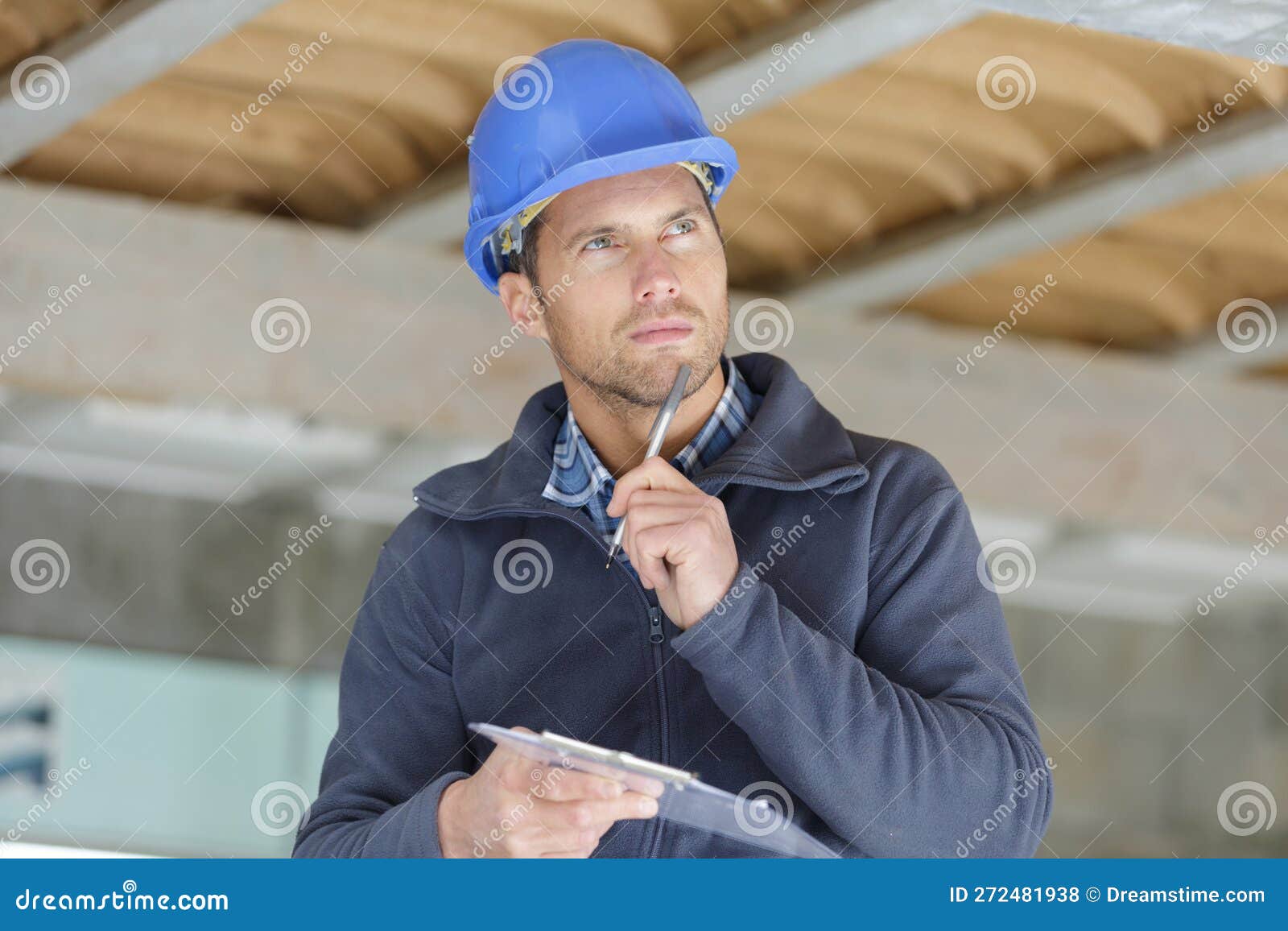 Close-up Portrait Smart Builder Thinking about Something Stock Photo ...