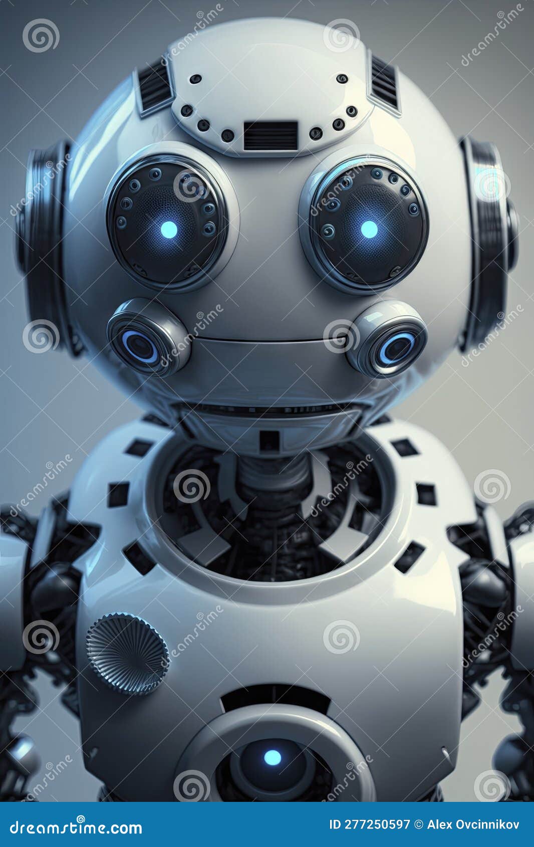 Close-Up Portrait of Smiling Robotic Figure for Web and Print. Stock ...