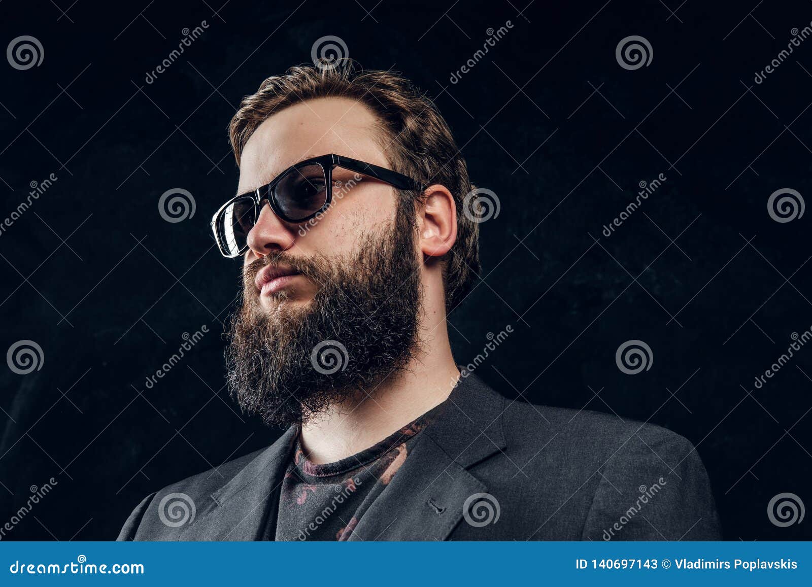 Close Up Portrait Of A Stylish Bearded Man In Sunglasses Stock Image