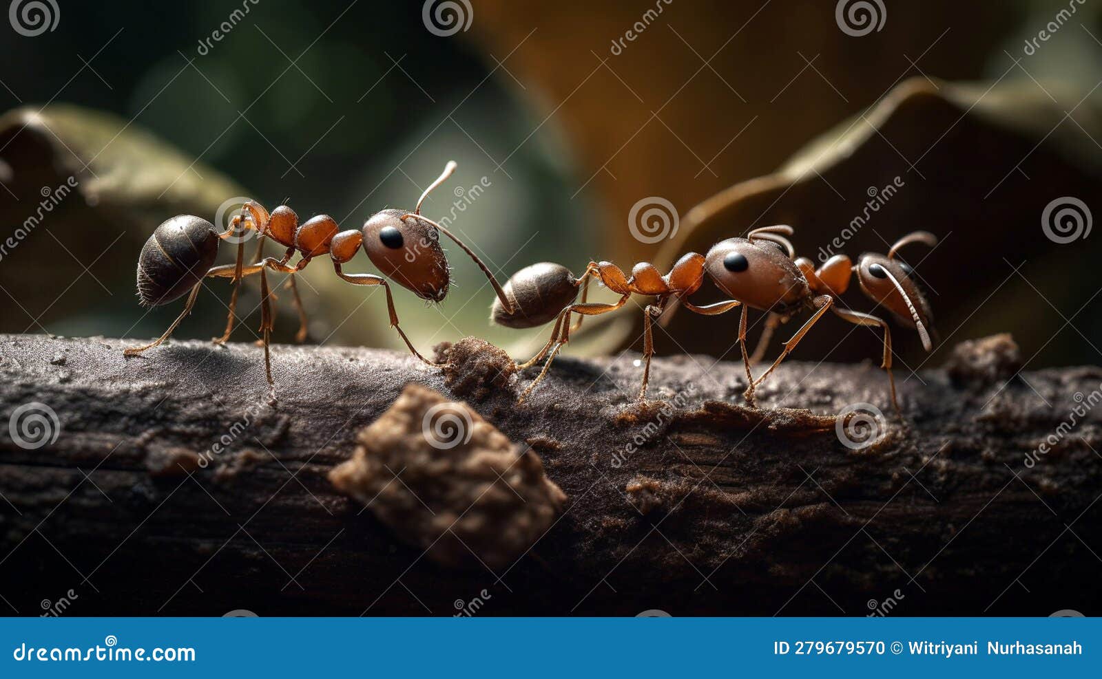 A Close-up Portrait of Three Ants Working Together. Generative AI Stock ...