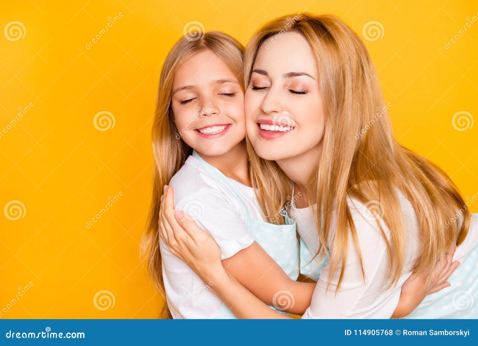 Close Up Portrait Of Two People Lovely Mommy Mom Mum And Cute Ad Stock