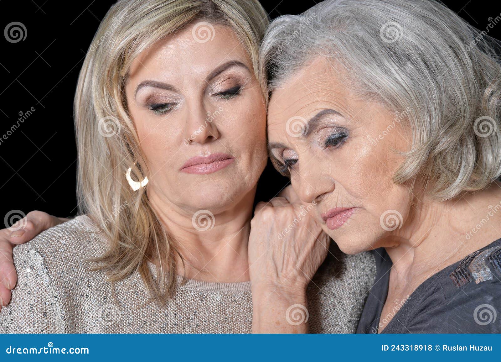 Close Up Portrait of Two Sad Women Posing Stock Photo - Image of grey ...