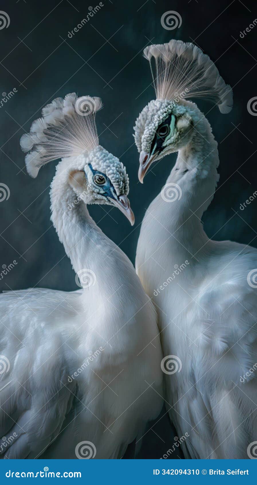 Close Up Portrait of Two White Peacocks Stock Illustration ...