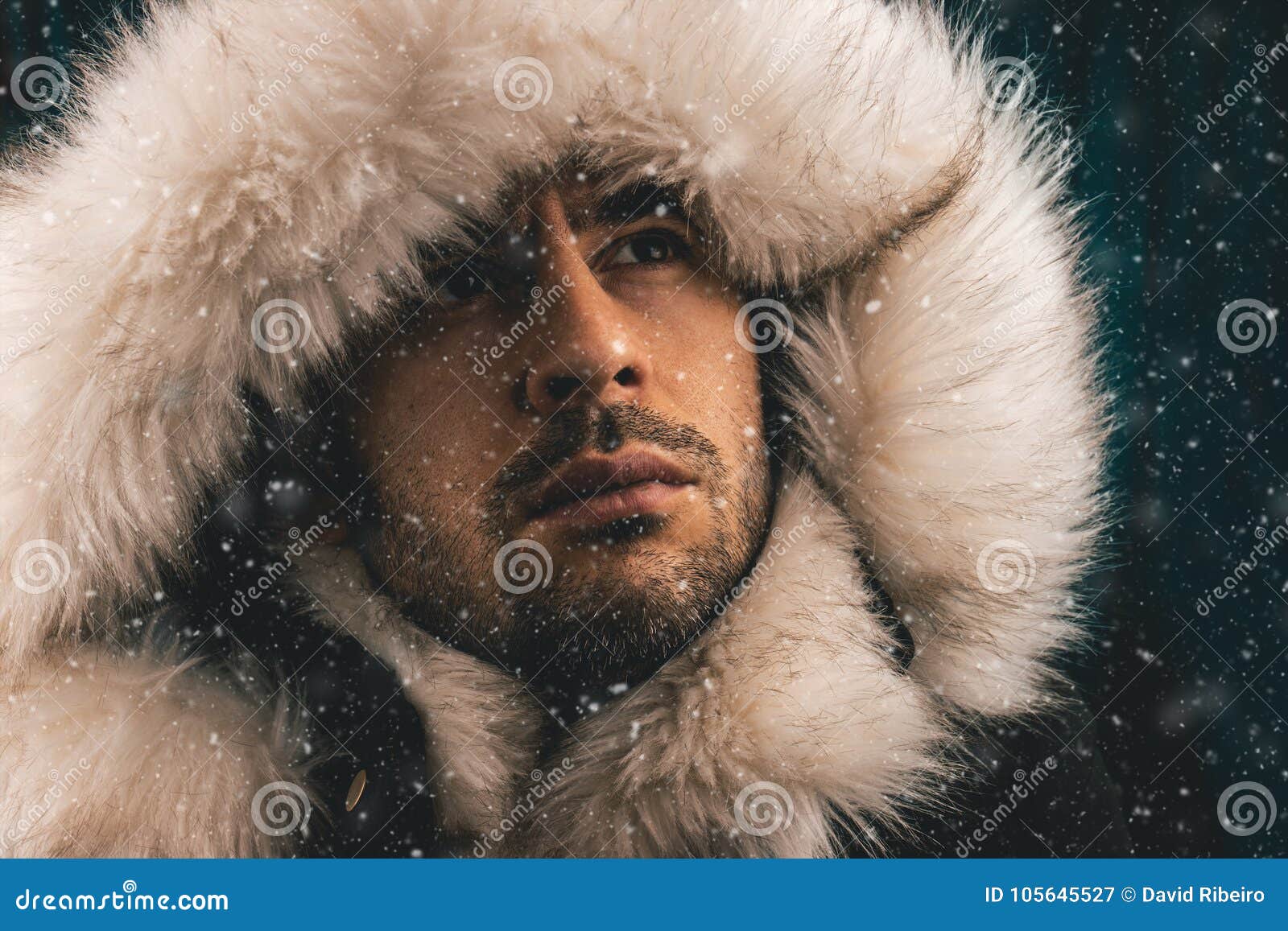 Close Up Portrait of a White Man Dressed with an Eskimo Jacket in the ...