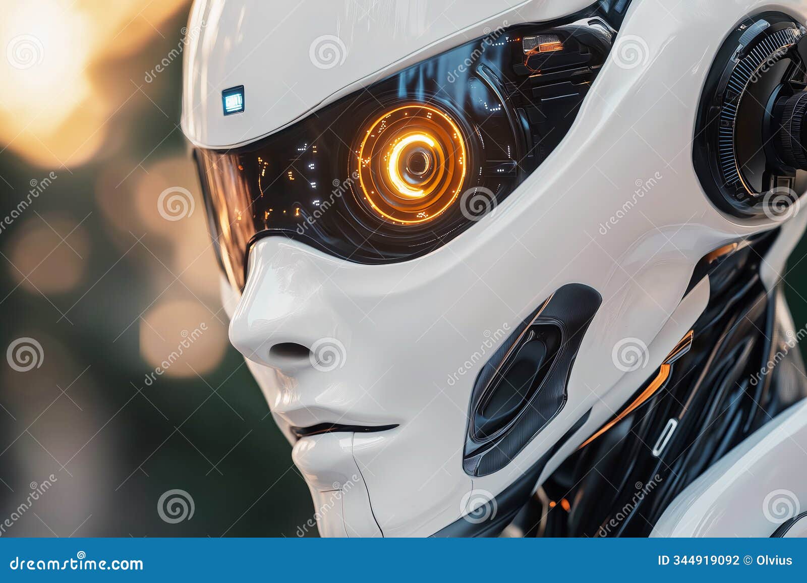 Close Up Portrait of White Modern Bionic Person. Humanoid Cyborg ...