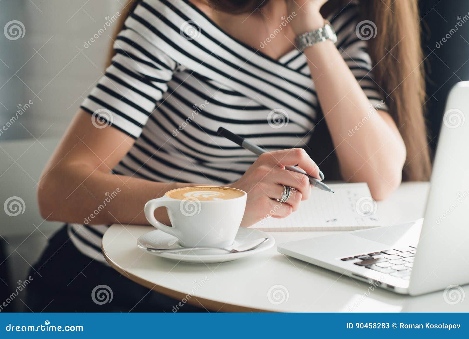 Close Up Portrait of a Woman`s Hands Writing a Letter. Stock Image ...