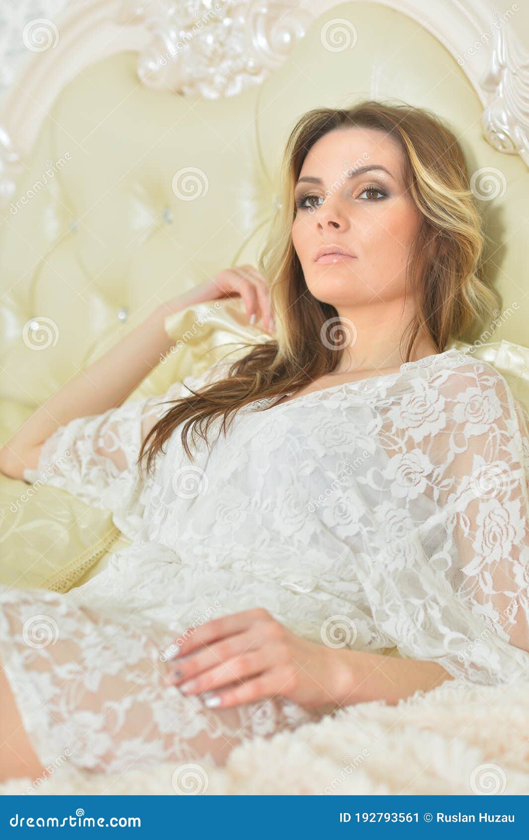 Portrait Of Young Beautiful Woman Posing In Bedroom Stock Image Image