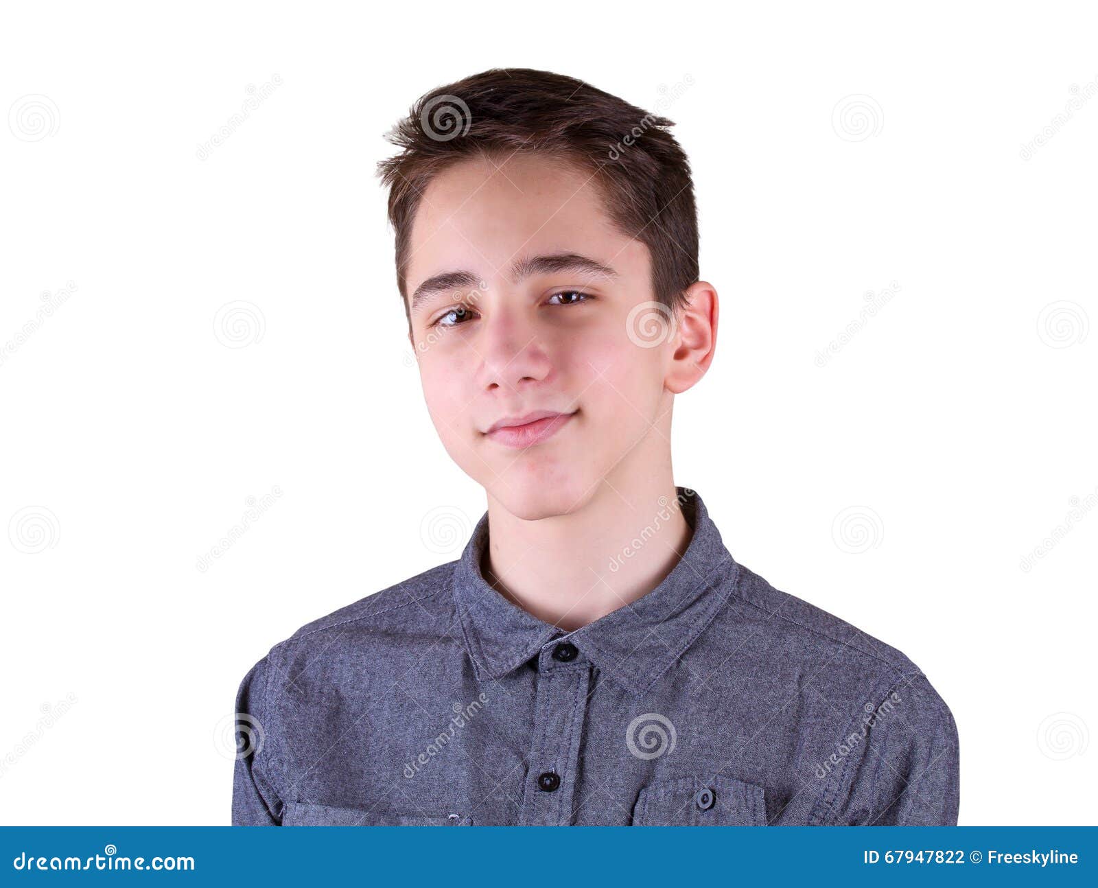Close Up Portrait of Young Smiling Cute Teenager in Gray Shirt ... Close Up Portrait of Young Smiling Cute Teenager in Gray Shirt ...