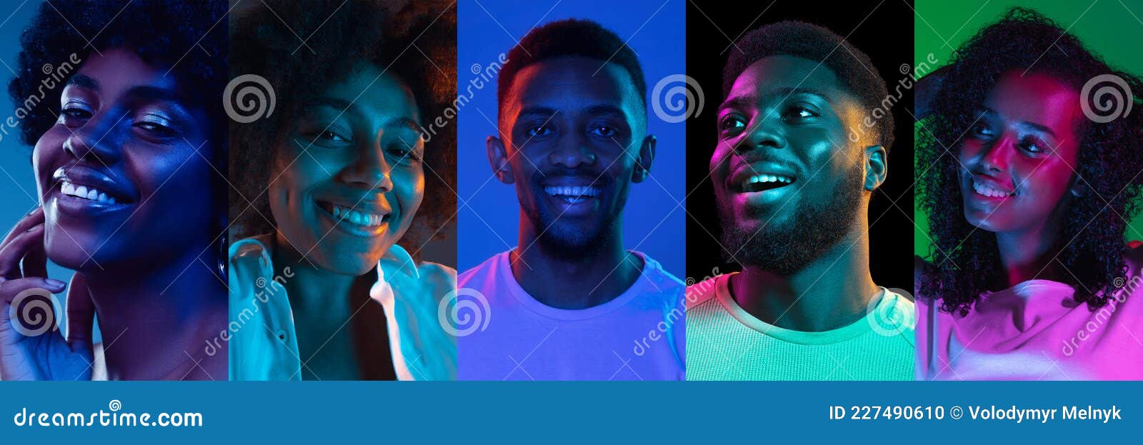 Close-up Portraits of Group of People on Multicolored Background in ...