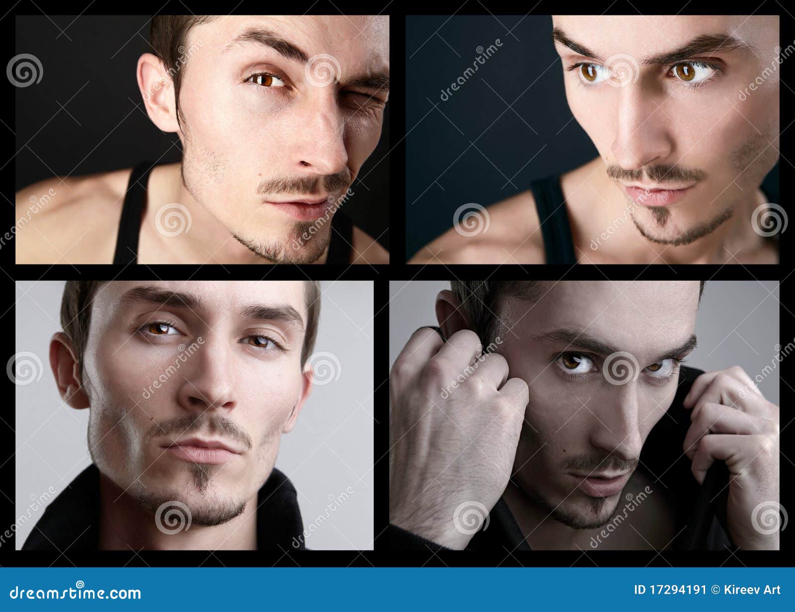 Close-up Portraits of Man S Face. Collage. Stock Image - Image of ...
