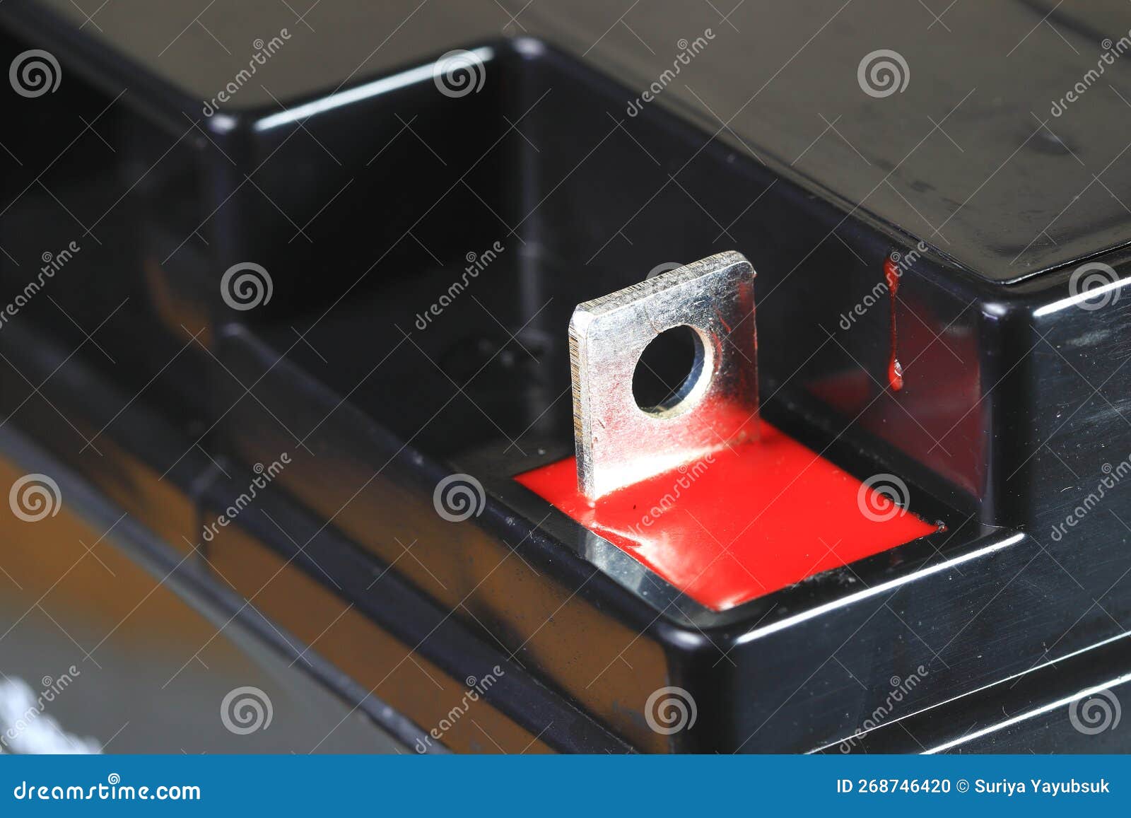Close Up of the Positive T3 Battery Terminal on 12V Battery Stock Photo ...