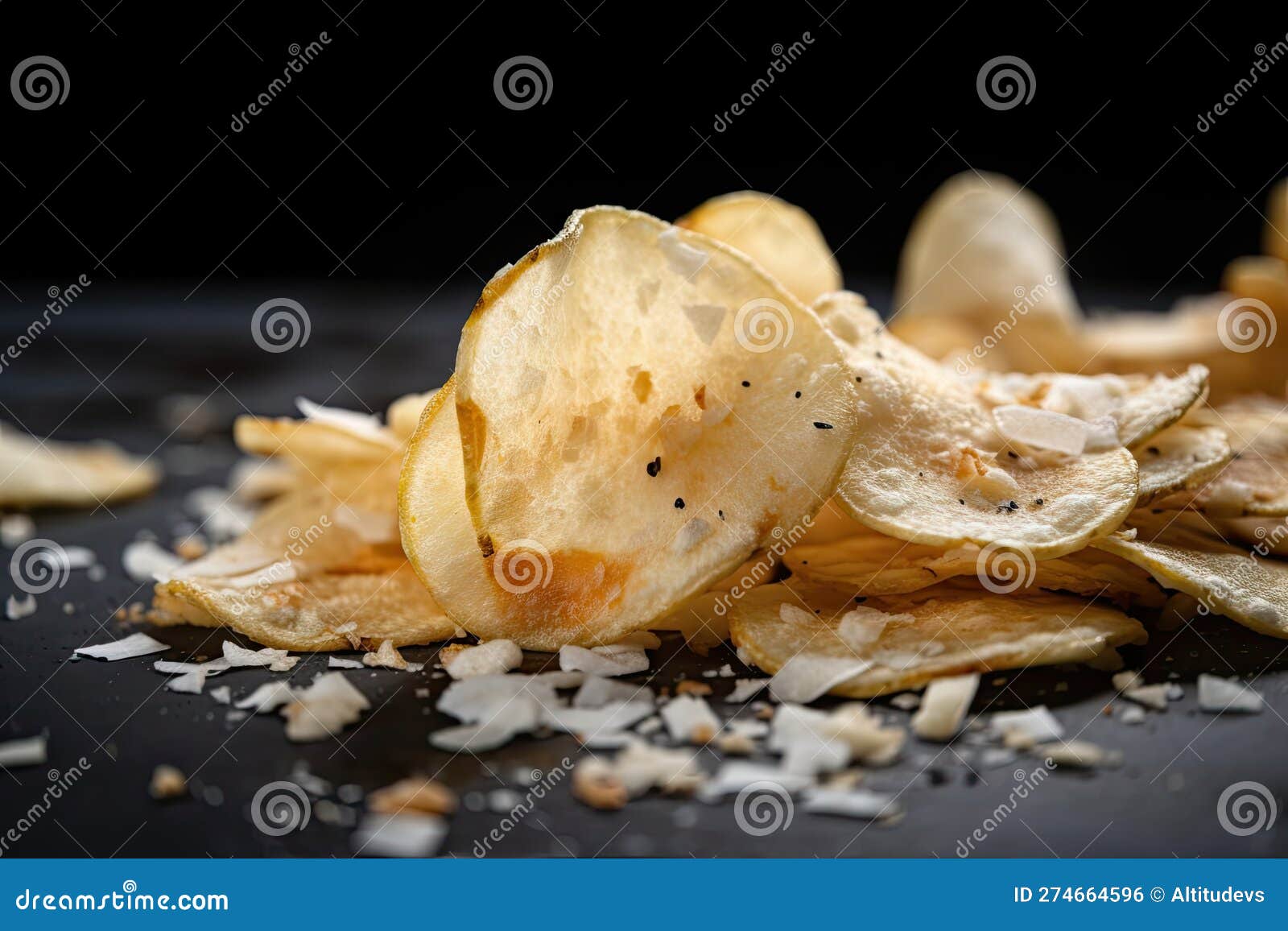 Close-up of Potato Chip, with Salt and Pepper on the Surface Stock ...