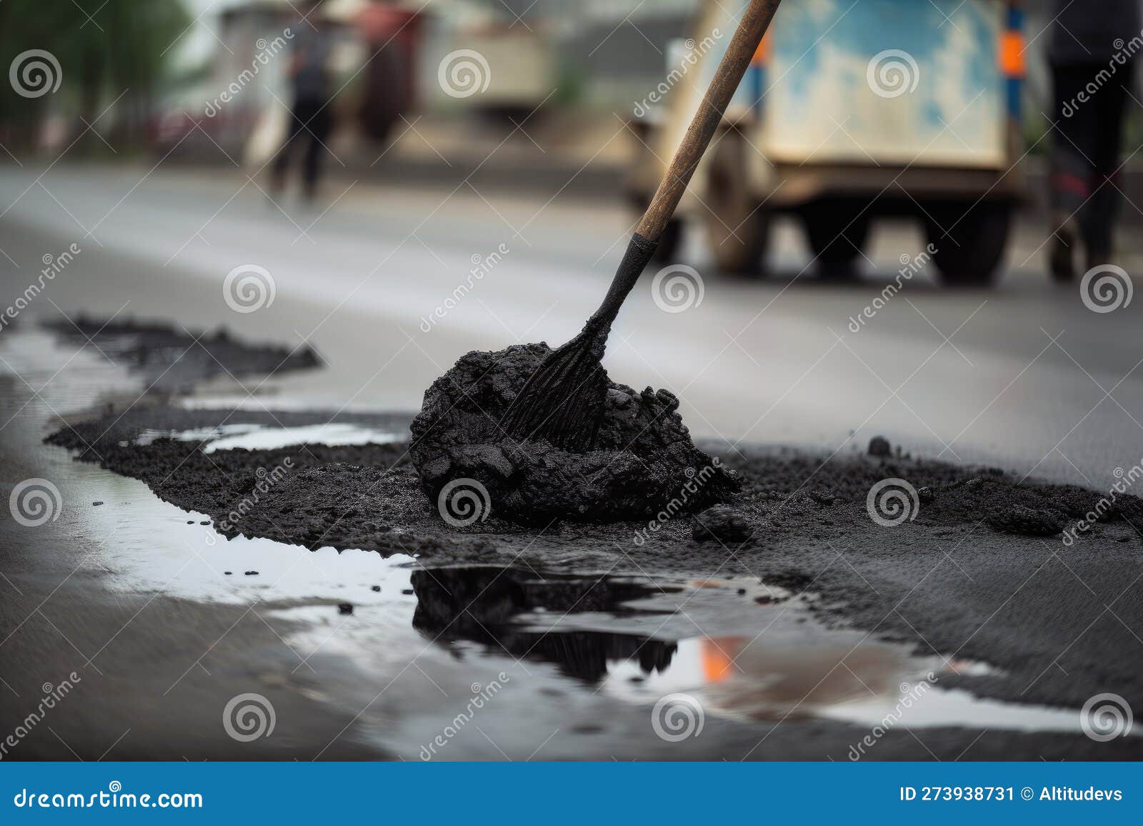 Pothole Being Fixed With New Road Surface Piece Being Placed Over The ...