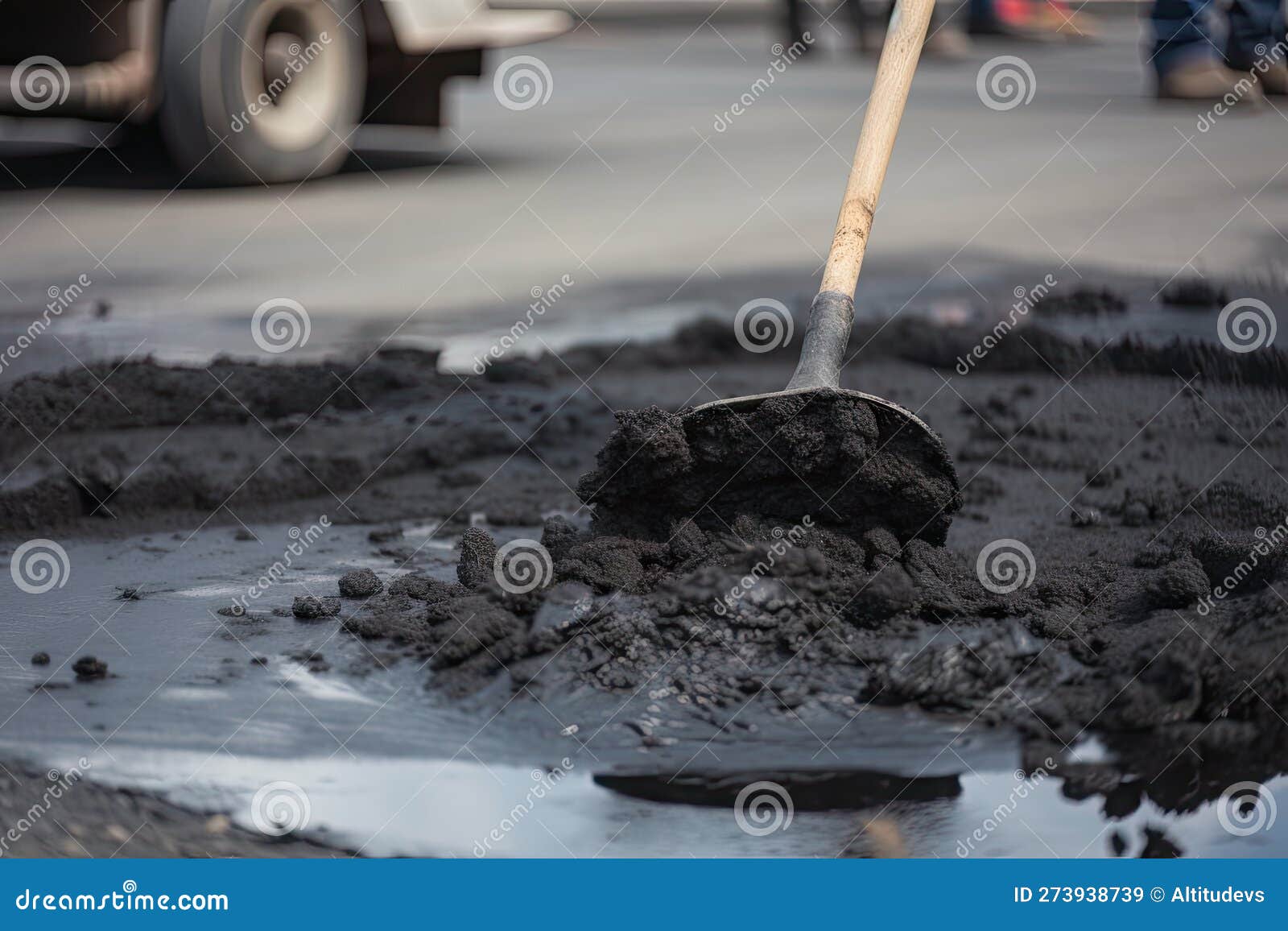 Close-up of Pothole Being Filled with Asphalt Mixture Stock ...