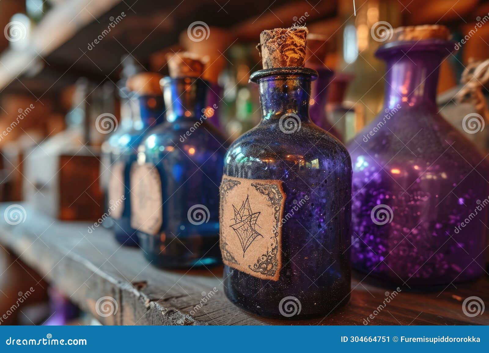 A Close-up of a Potion Bottle with Labels Indicating Magical ...