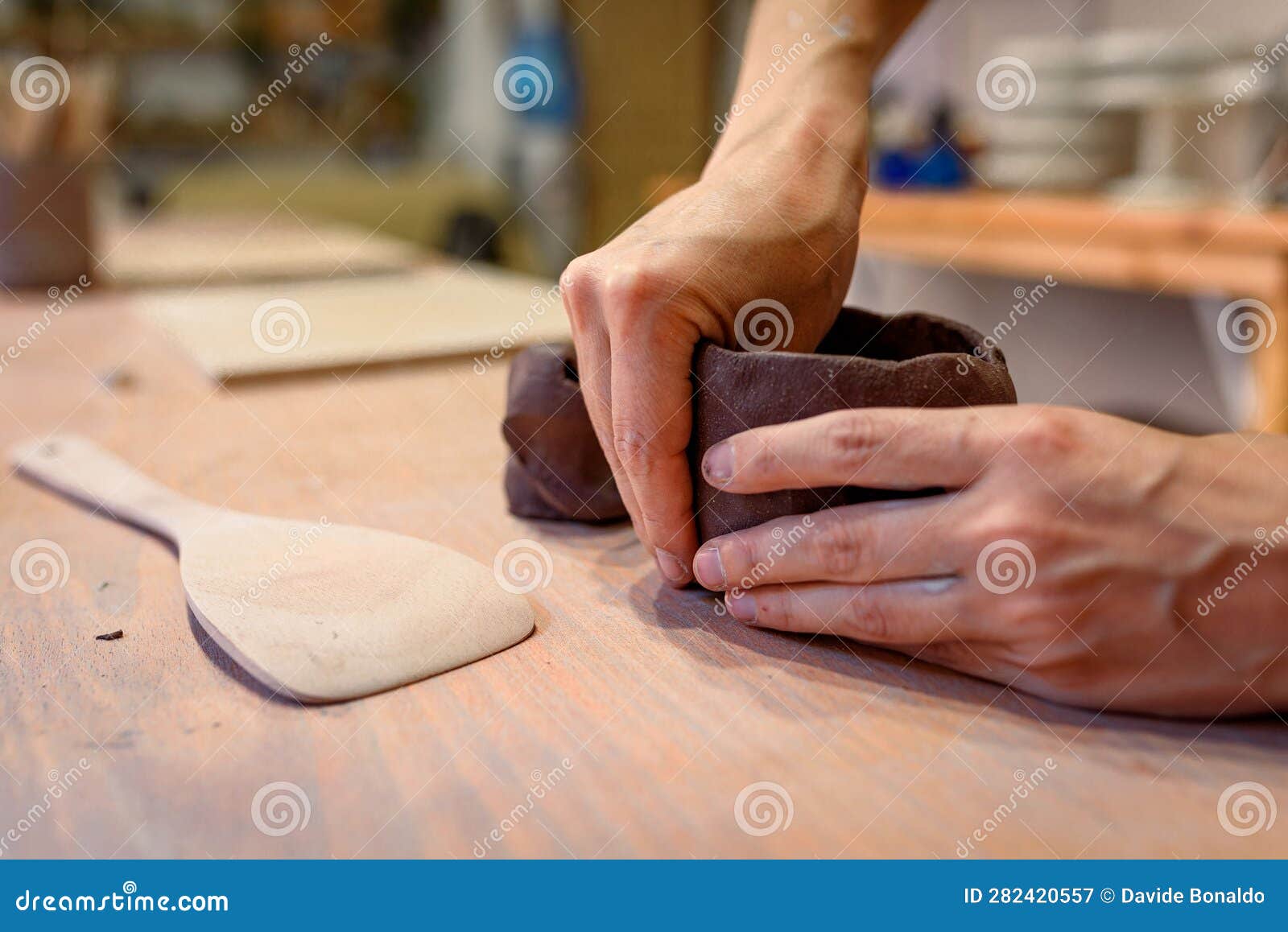 Close Up of Potter Hands Working with Clay and Ceramic Tools, Craftsman ...