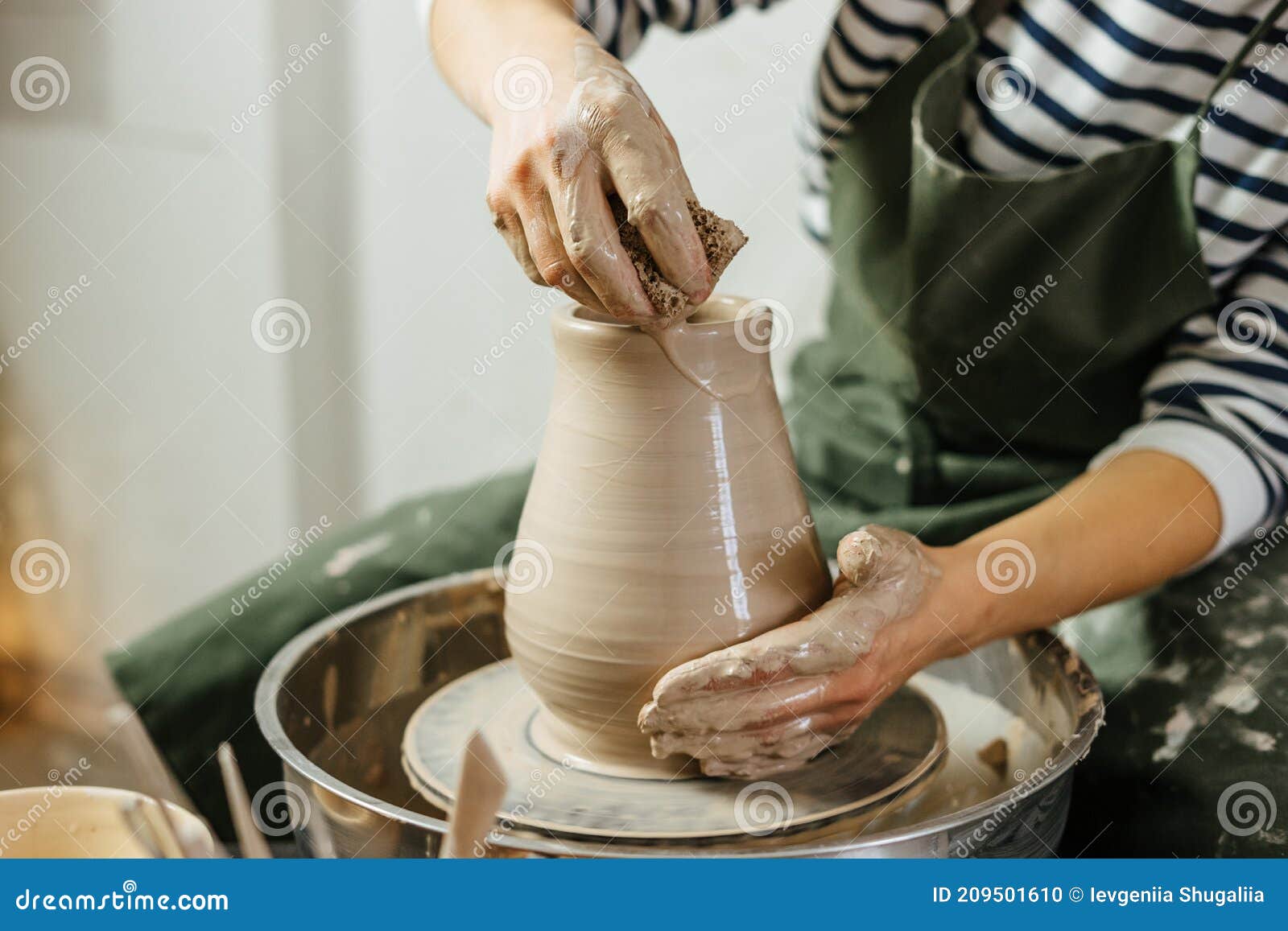 Hands of Potter Making Clay Pot on Potter`s Wheel Stock Photo - Image ...