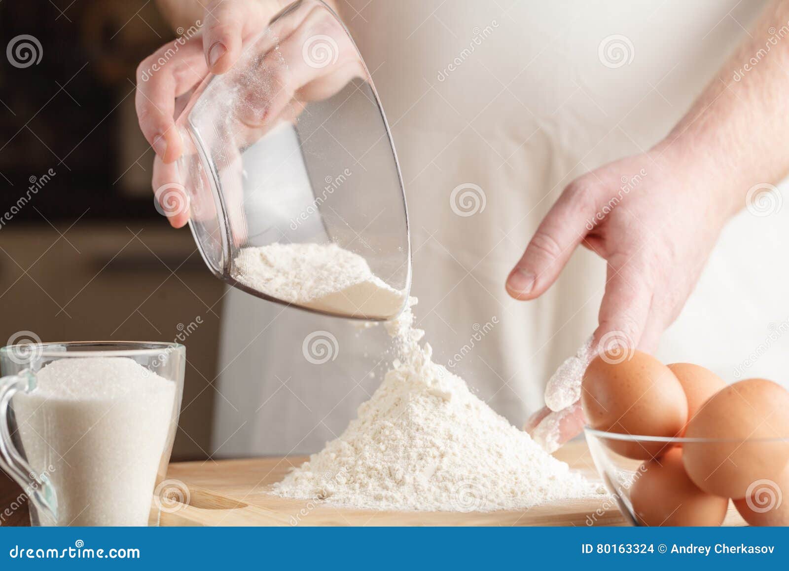 Close Up of Pour Flour for Making Dough Stock Photo - Image of table ...