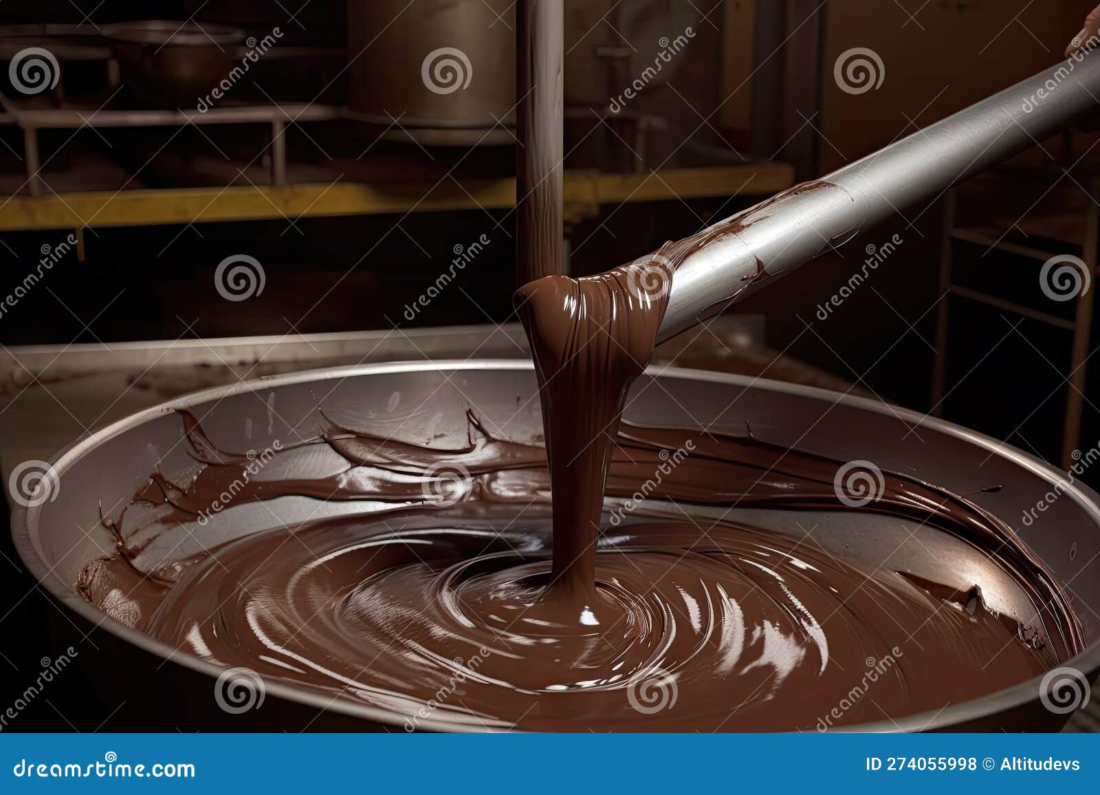 Close-up of the Pouring Process, with the Chocolate Flowing in a ...