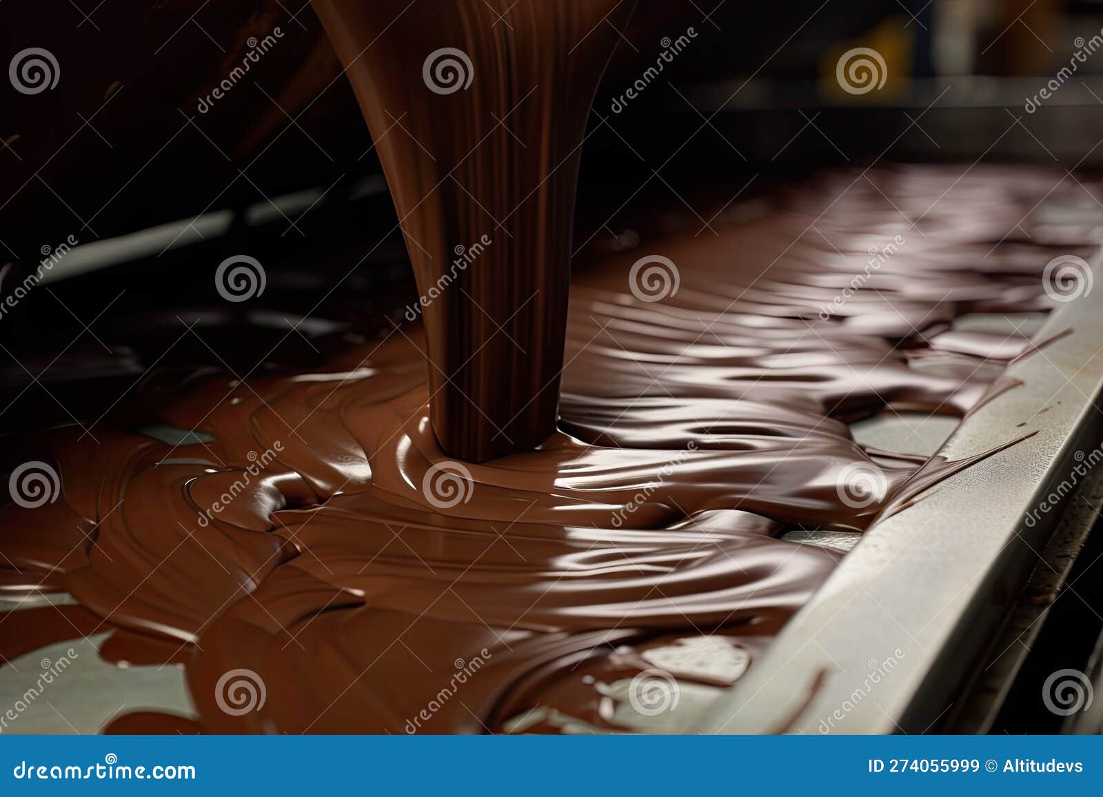 Close-up of the Pouring Process, with the Chocolate Flowing in a ...