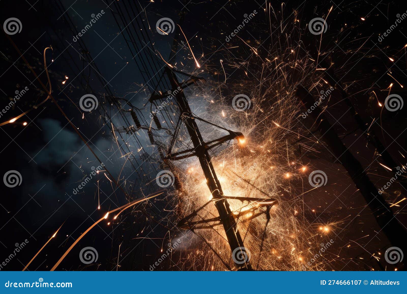 Close-up of Power Line Breakage, with Sparks Flying Stock Illustration ...