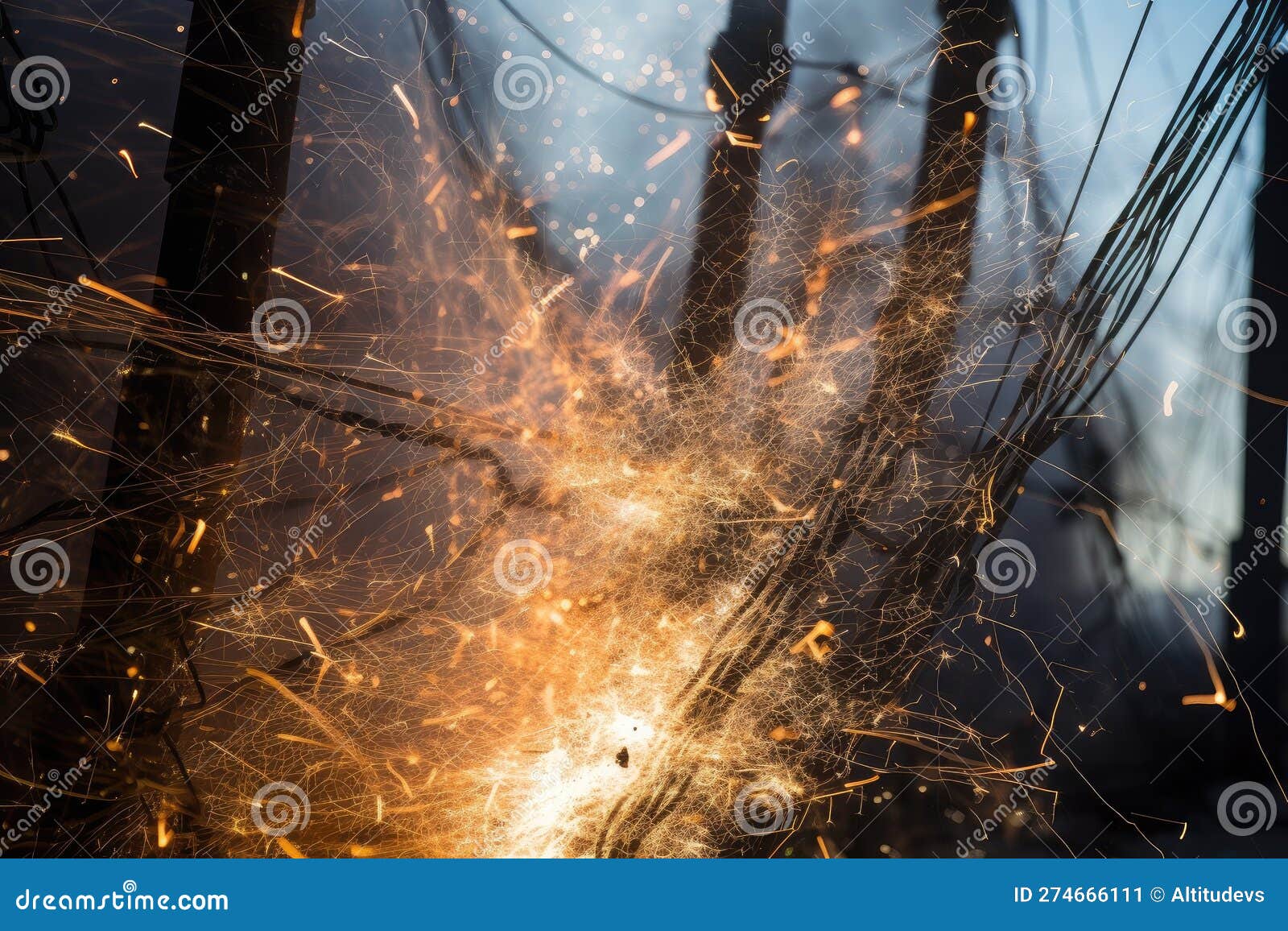 Close-up of Power Line Breakage, with Sparks Flying Stock Illustration ...