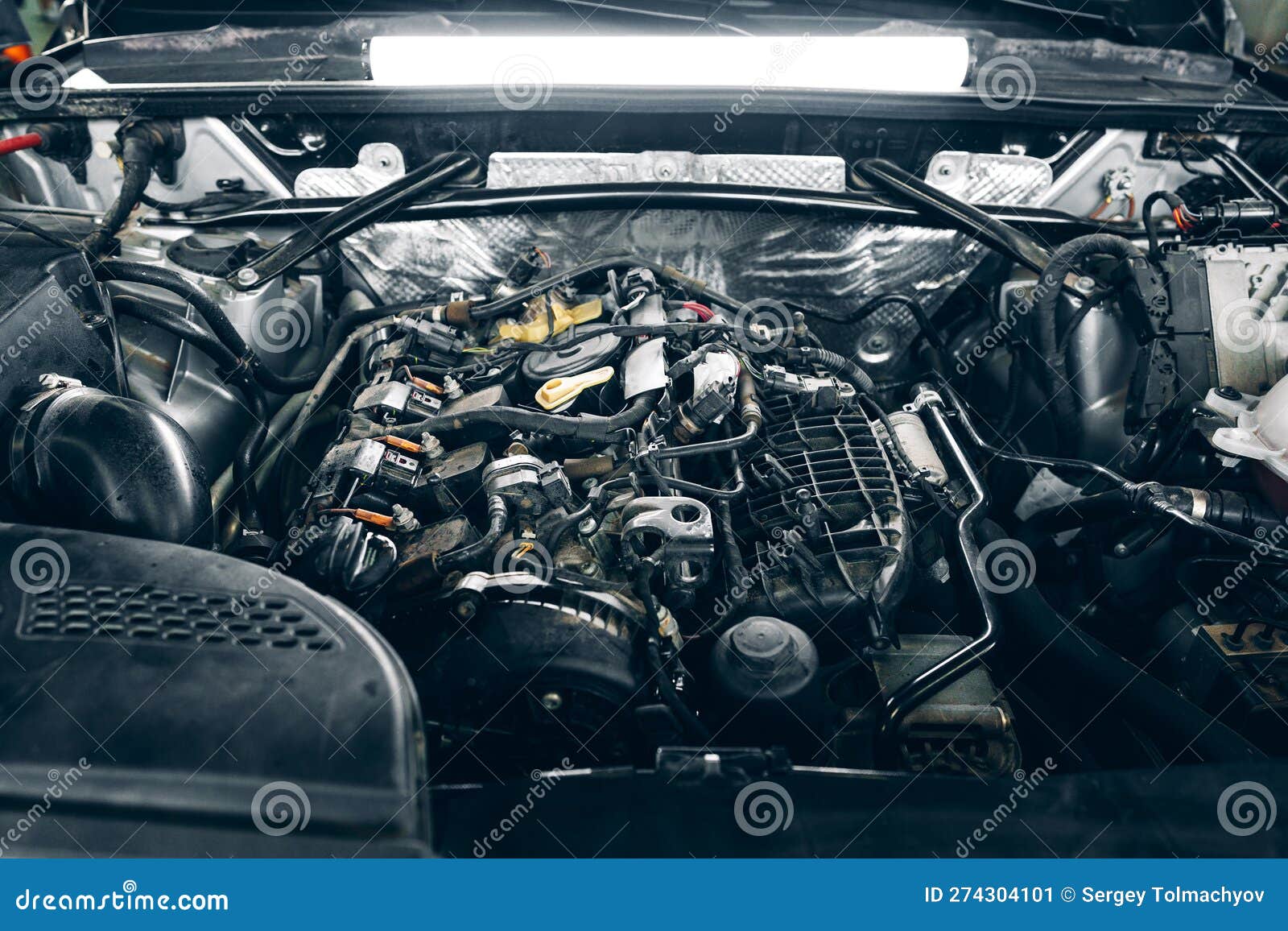 Close Up of Powerful Car Engine Under the Hood Stock Image - Image of ...