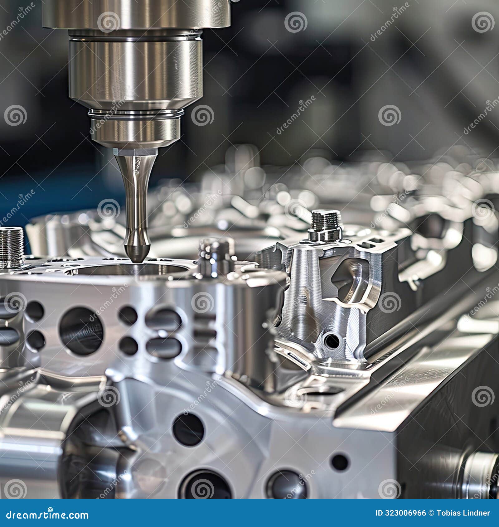 Close-up of a Precision Machining Process on a Car Engine Head Stock ...