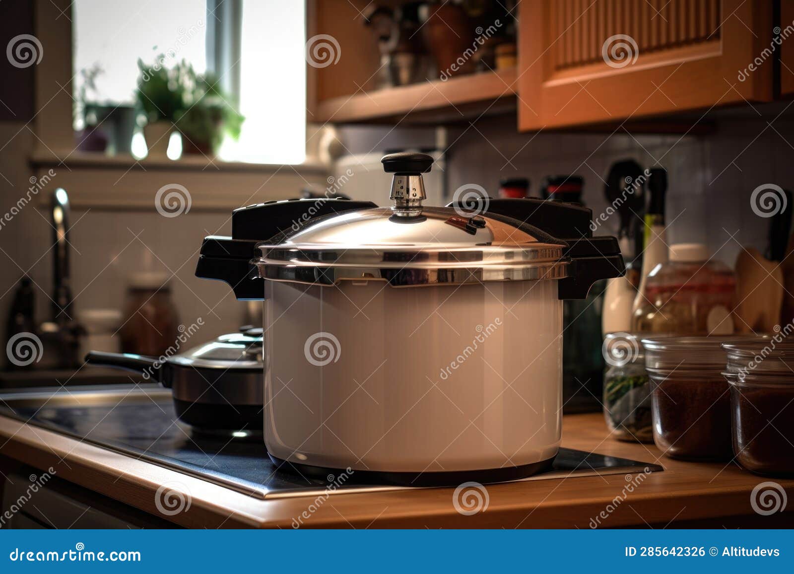Close-up of Pressure Cooker on Kitchen Counter Stock Illustration ...