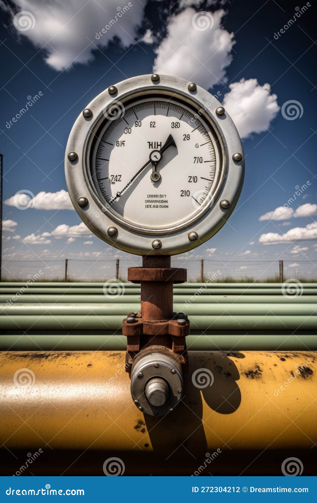 Close Up of Pressure Gauge on Pipe with Sky in the Background ...