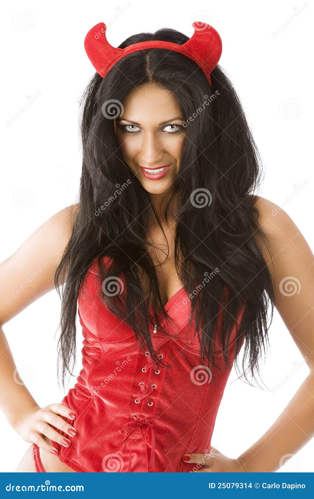 Close Up of Pretty Demon with Both Hands on the Hi Stock Photo - Image ...