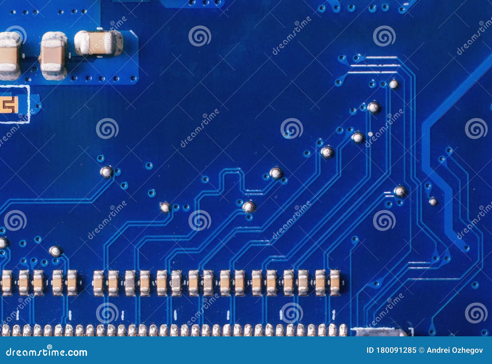 Close Up of a Printed Blue Computer Circuit Board Stock Image - Image ...